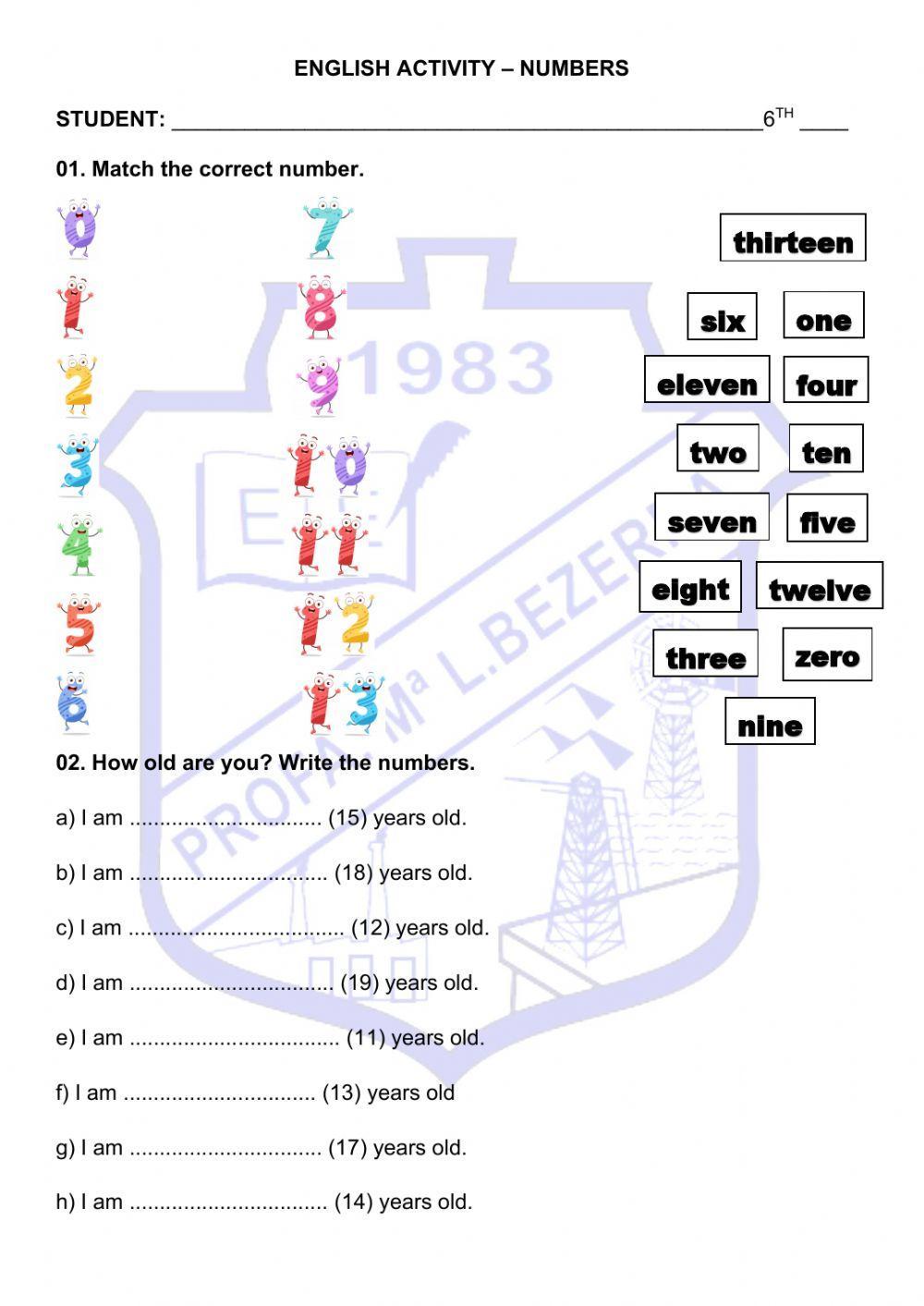 Numbers - 0-19 worksheet | Live Worksheets