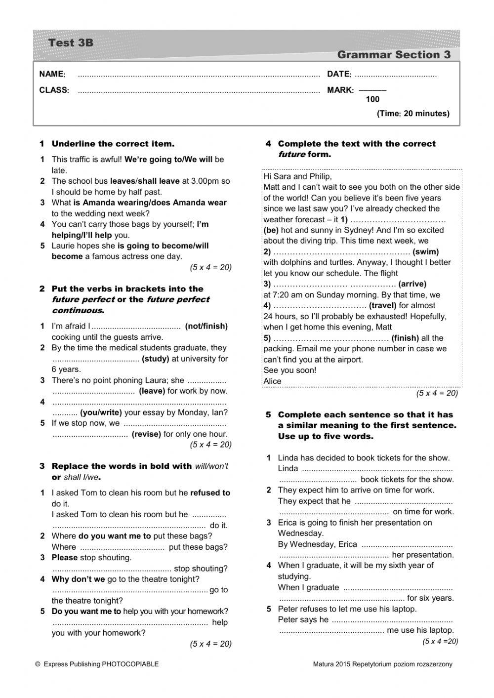 Matura Future Tenses grammar online exercise for | Live Worksheets