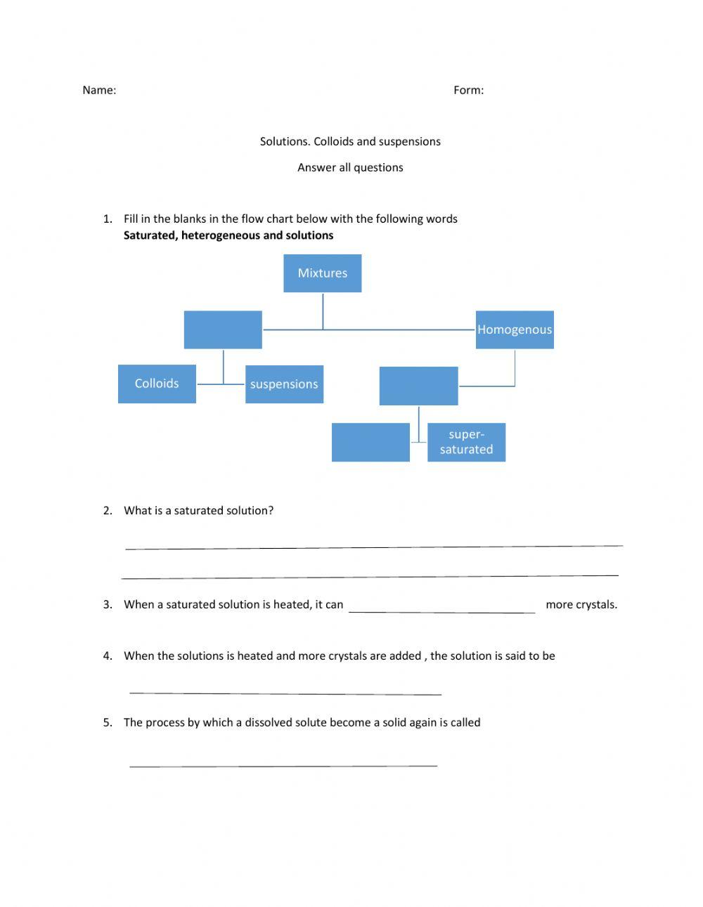colloid suspension solution worksheet