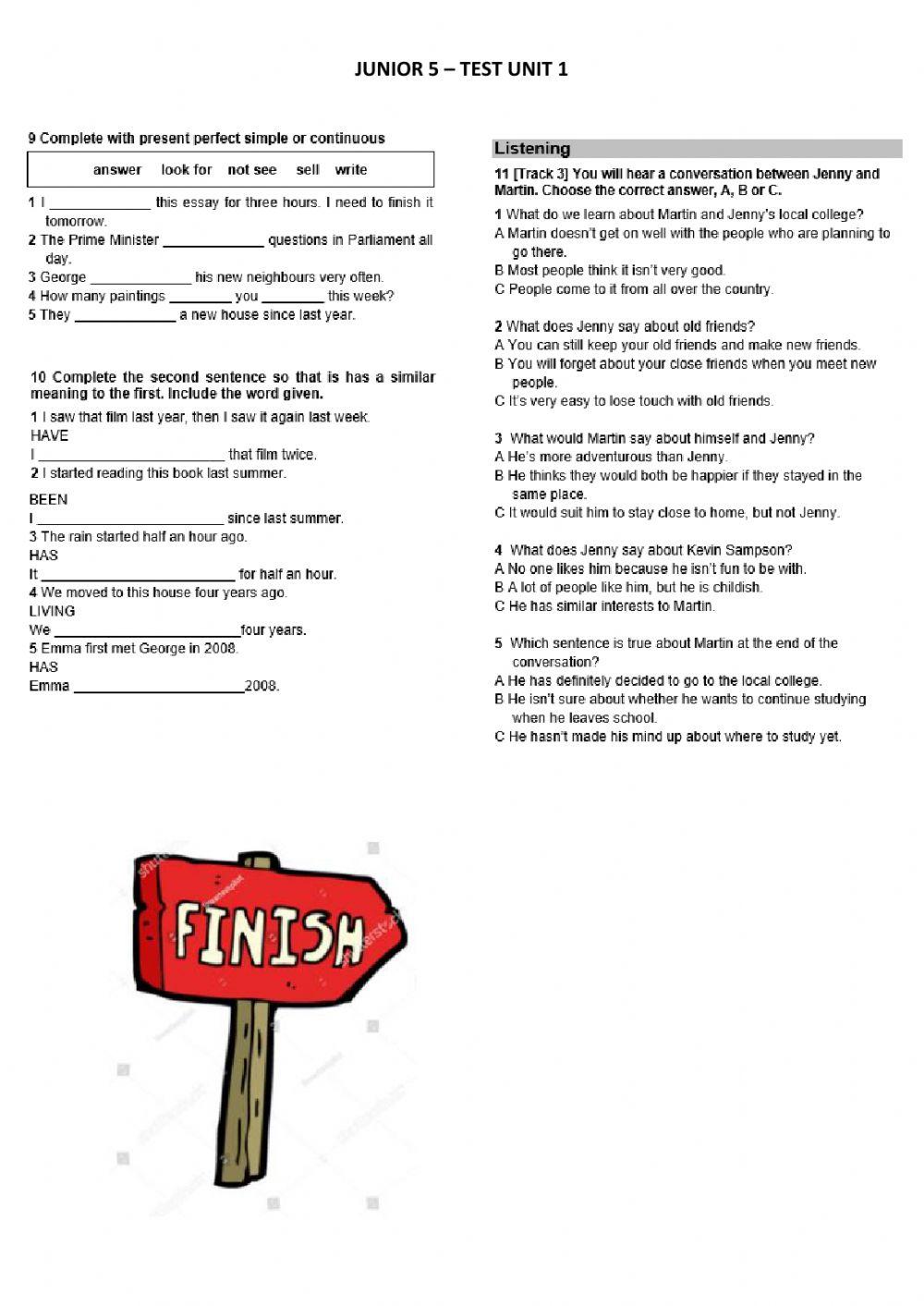 Test Junior 5 Unit 1 worksheet | Live Worksheets