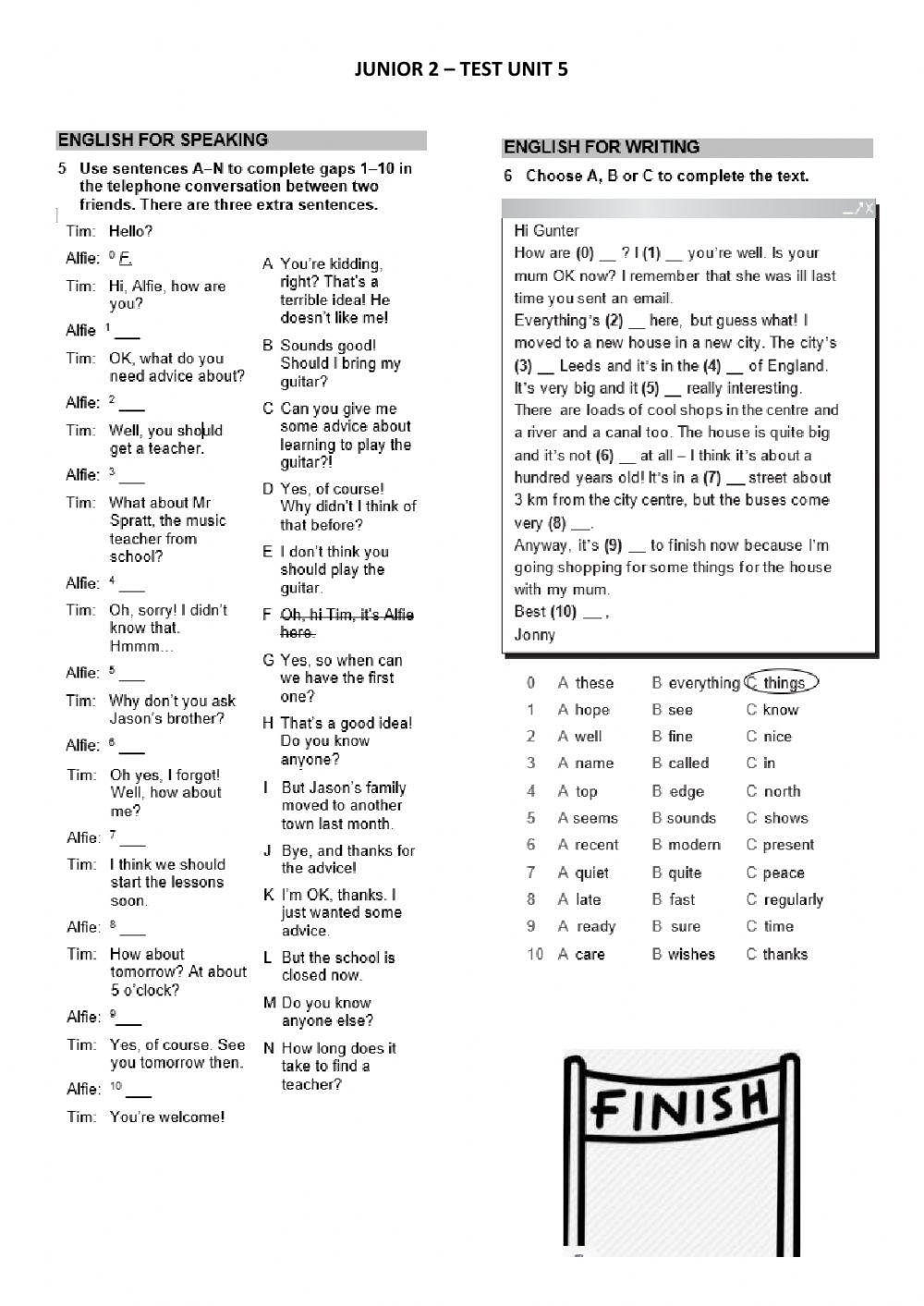 Test Junior 2 Unit 5 worksheet | Live Worksheets