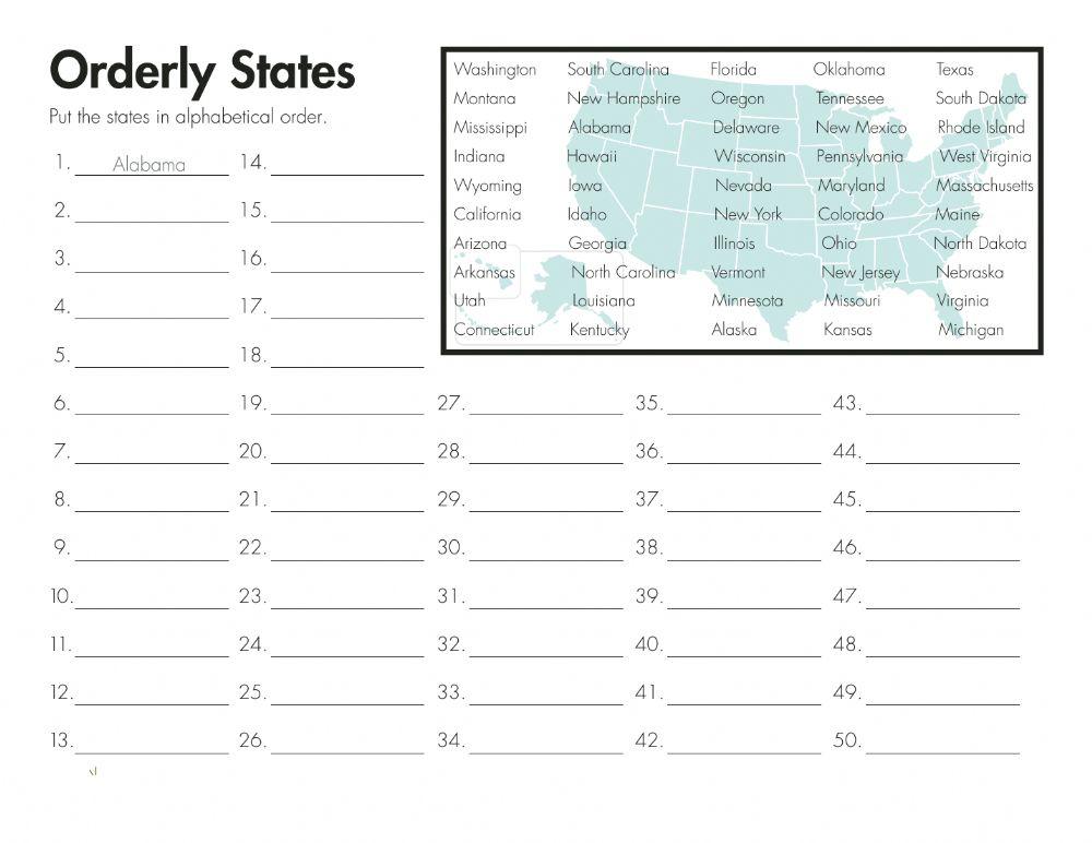 Alphabetize the States worksheet | Live Worksheets