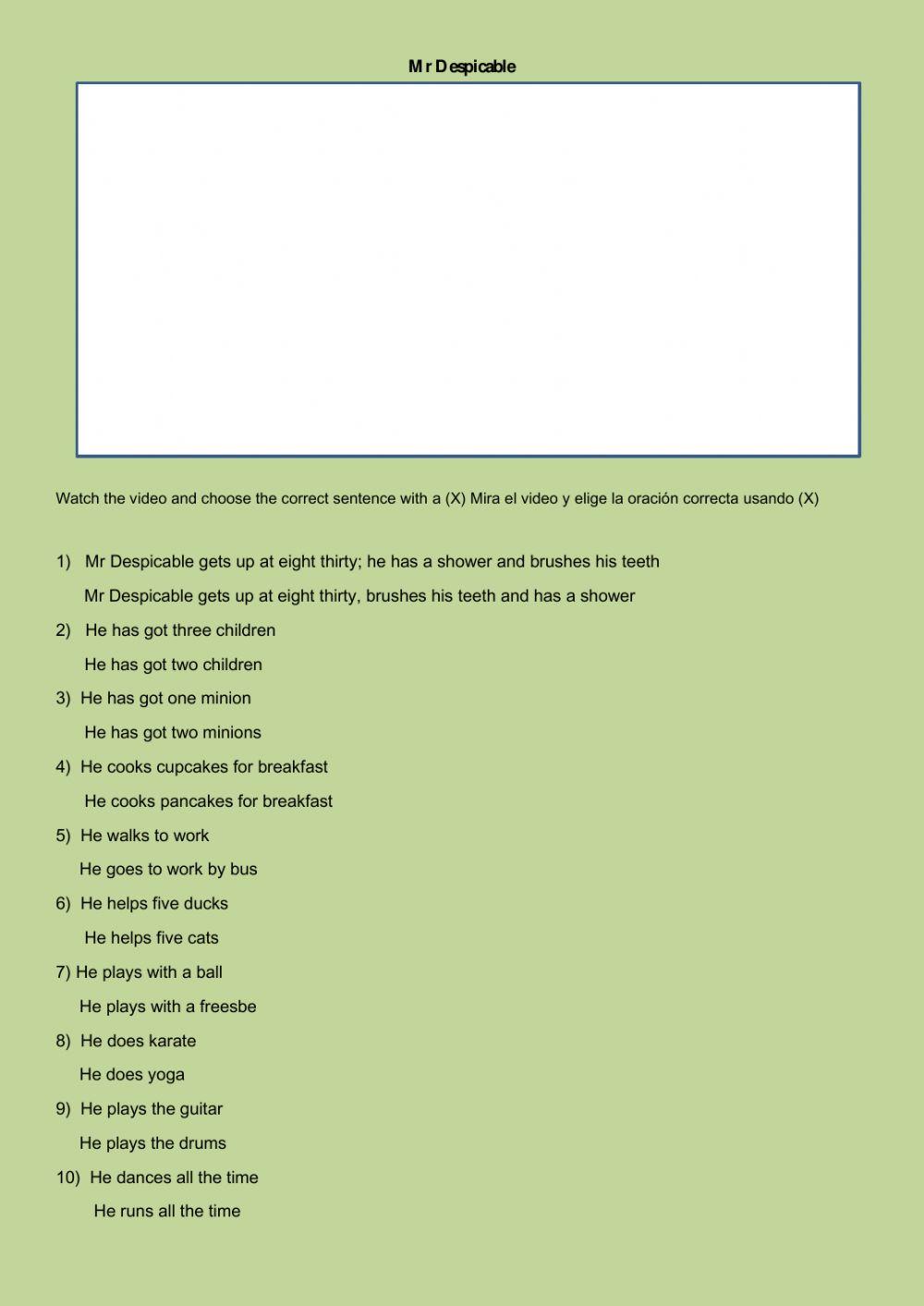 Mr Despicable worksheet | Live Worksheets