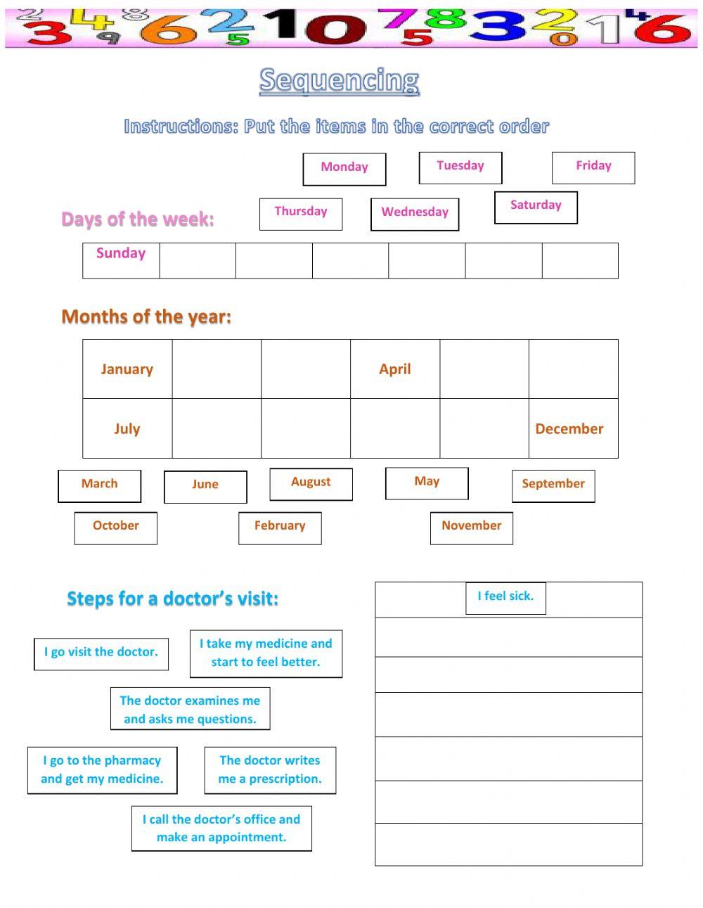 Sequencing English as a Second Language (ESL) worksheet | Live Worksheets