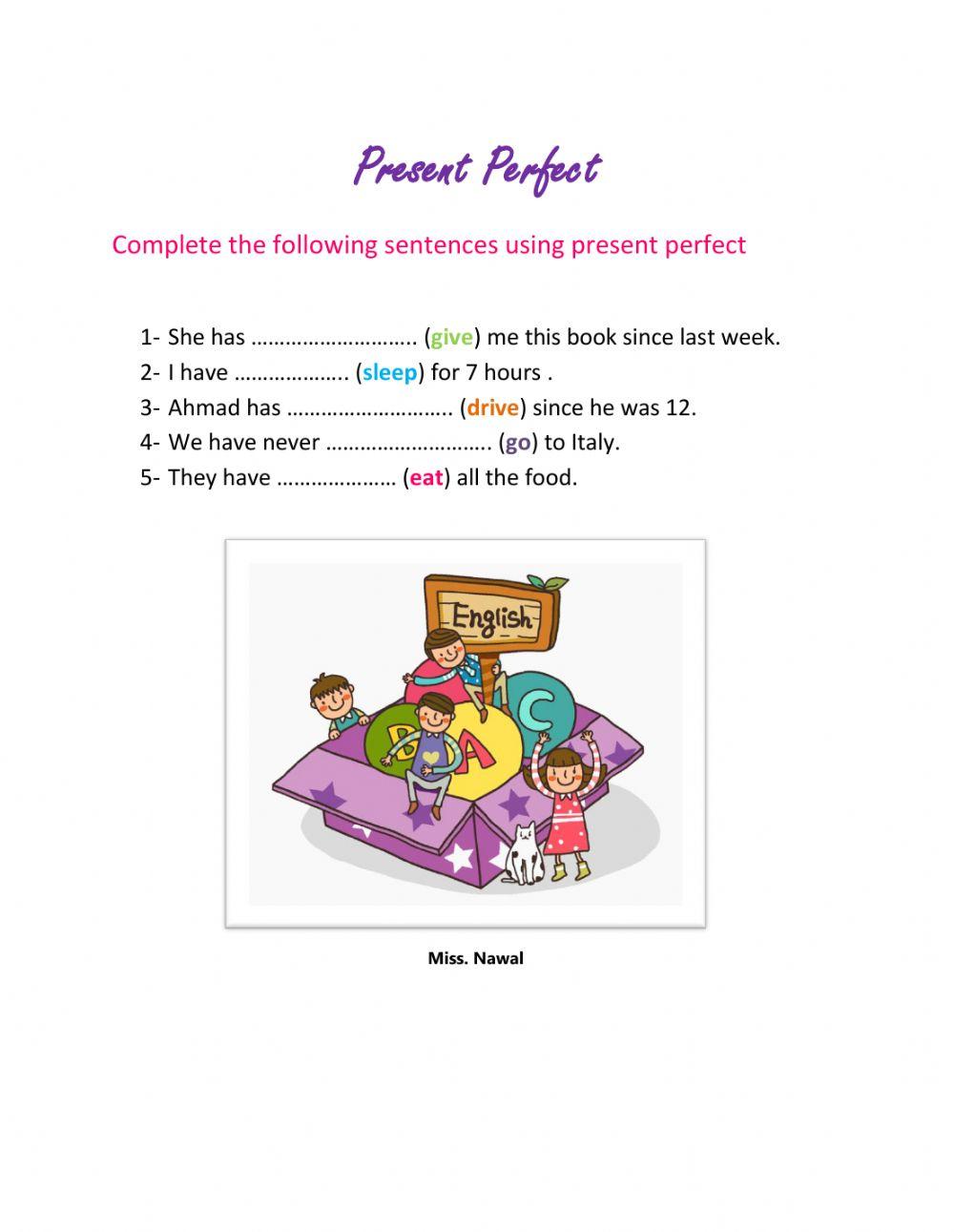 Present perfect online exercise for 12 | Live Worksheets