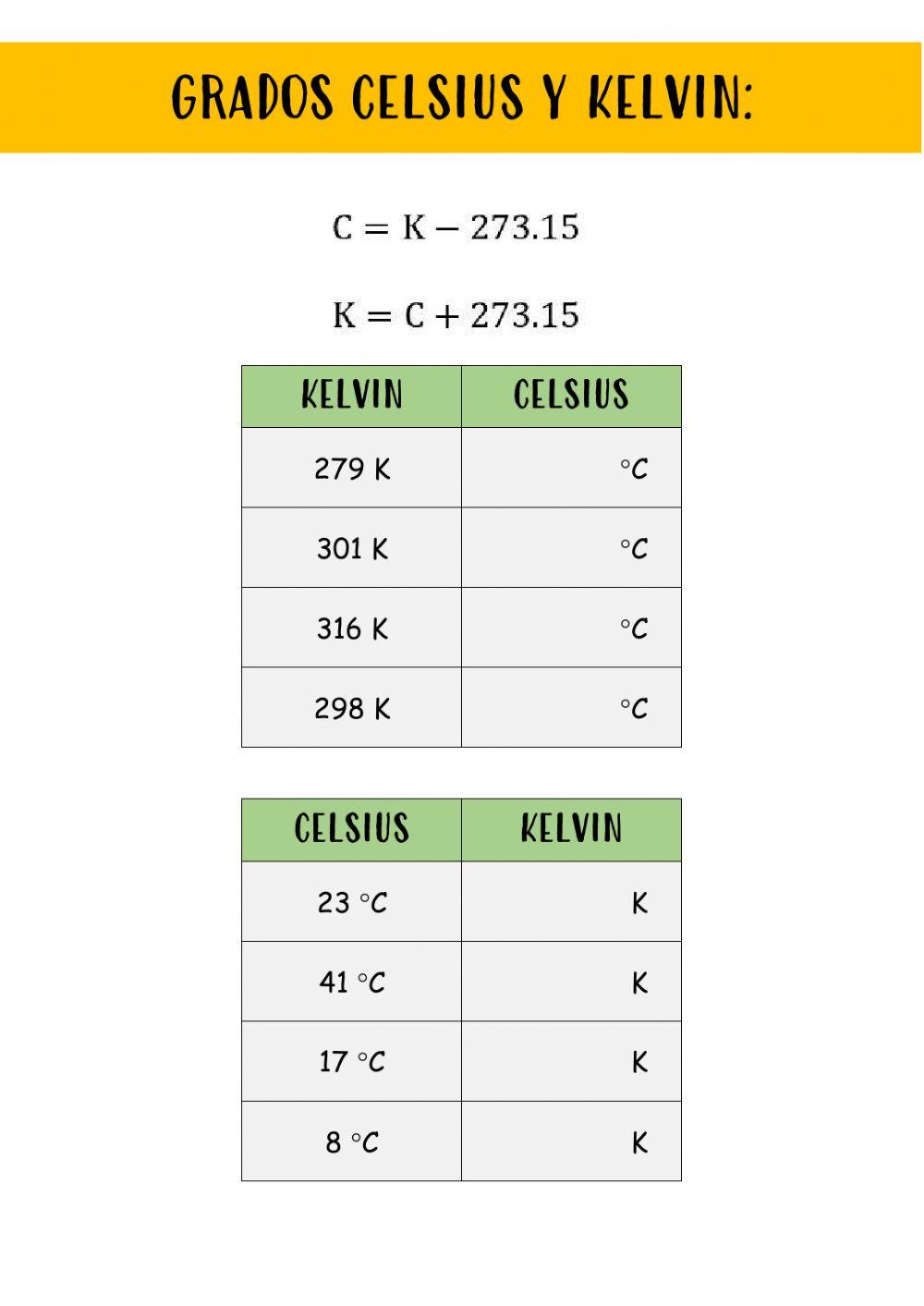 Celsius y kelvin | Free Interactive Worksheets | 487165