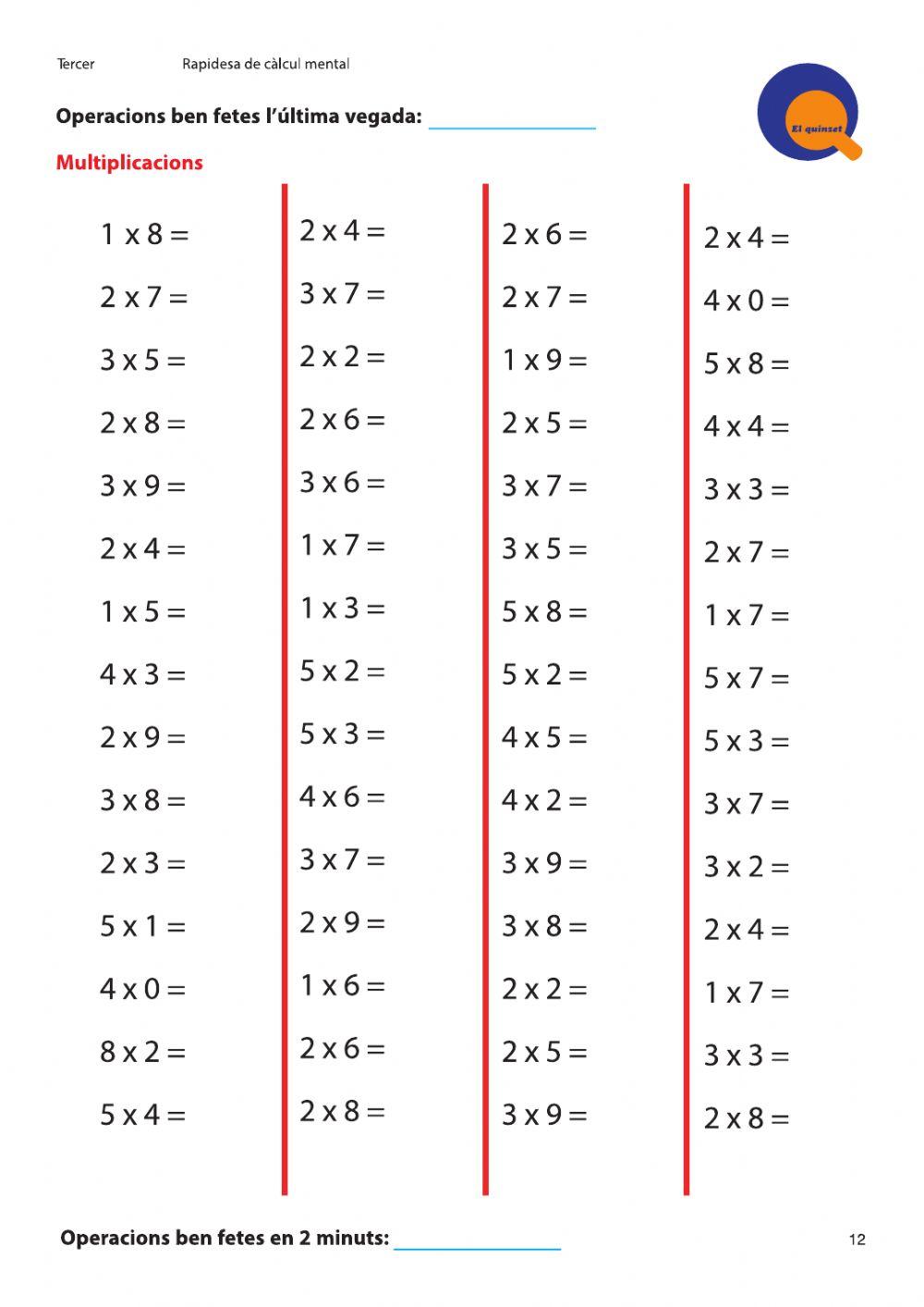 Quinzet multiplicacions 3r online exercise for | Live Worksheets Quinzet multiplicacions 3r online exercise for | Live Worksheets