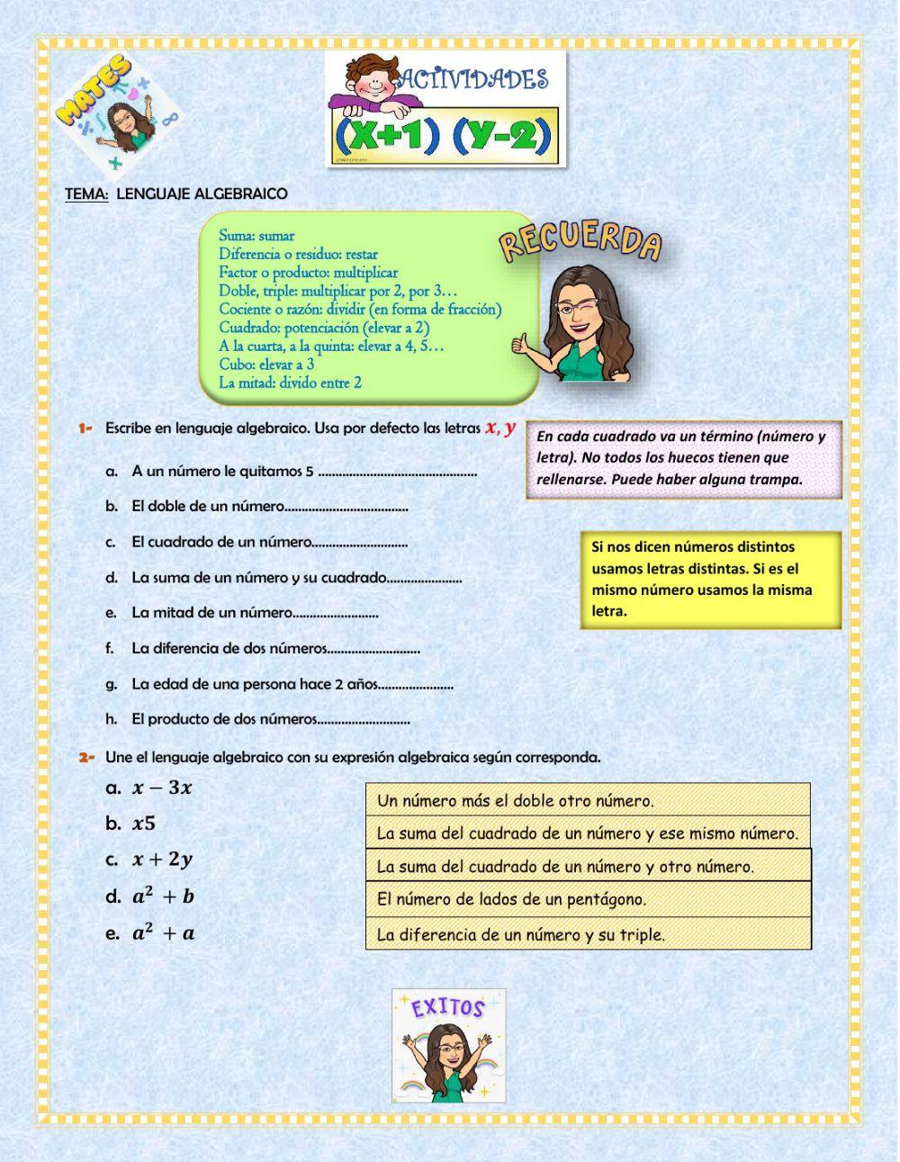 Lenguaje Algebr… | Free Interactive Worksheets | 487262
