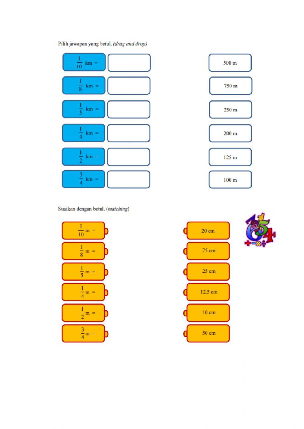 Penukaran unit panjang worksheet | Live Worksheets