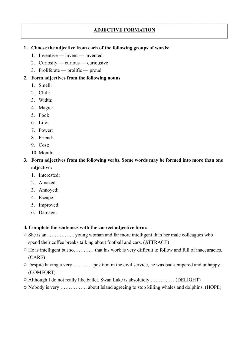 Adjective formation online exercise for | Live Worksheets