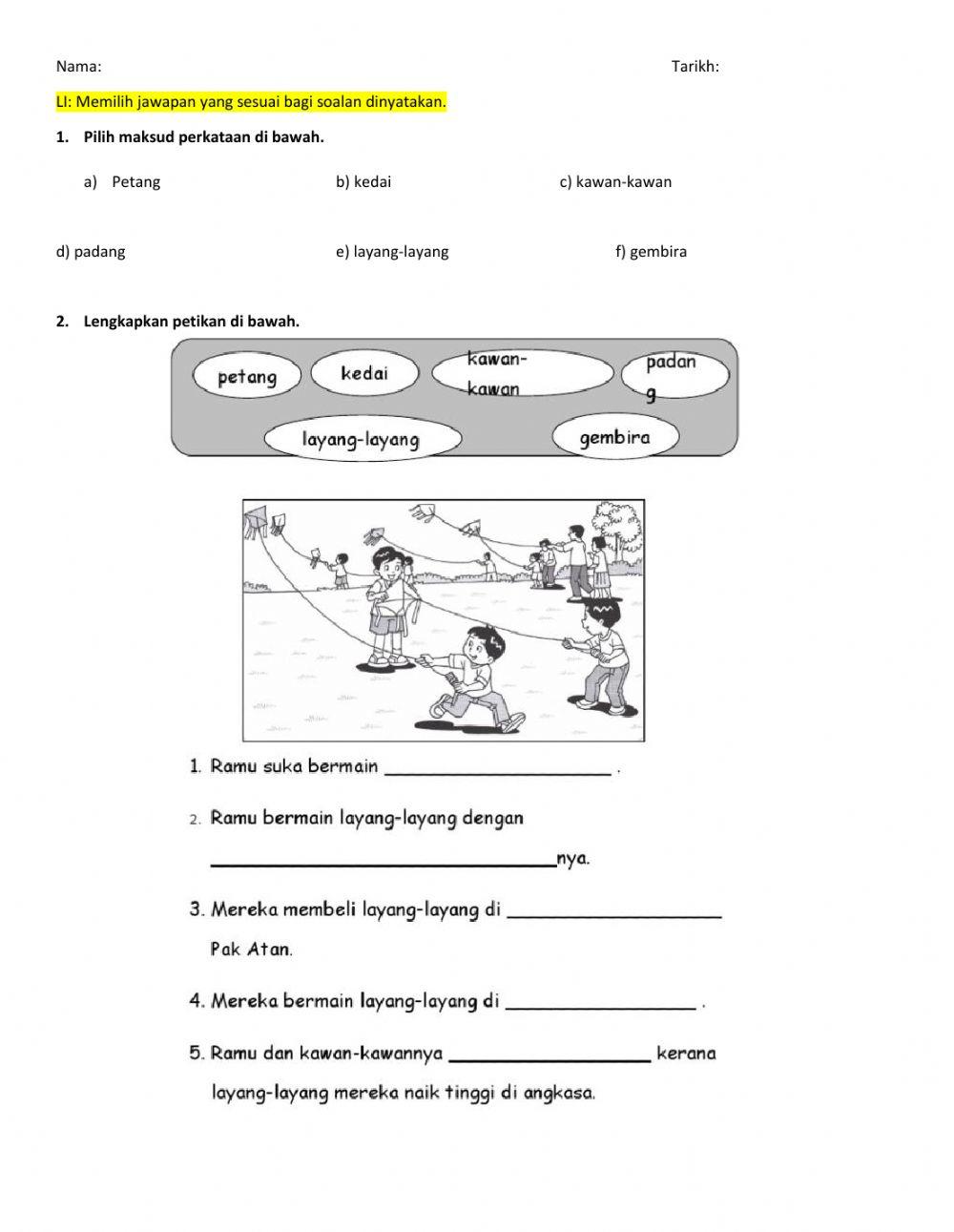 Isi tempat kosong-tema hobi worksheet | Live Worksheets