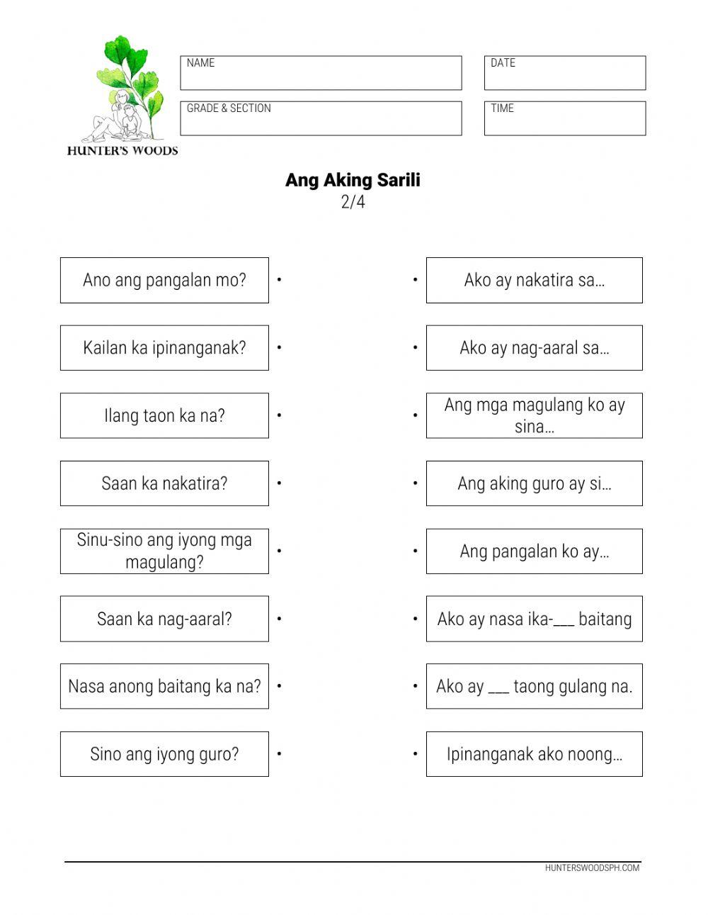 Ang Aking Sarili 2 4 Worksheet Live Worksheets