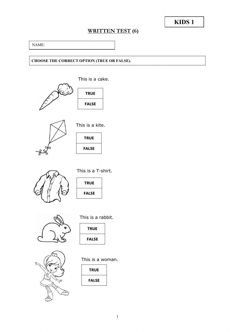 Kids 1 - Written Test (6) worksheet | Live Worksheets
