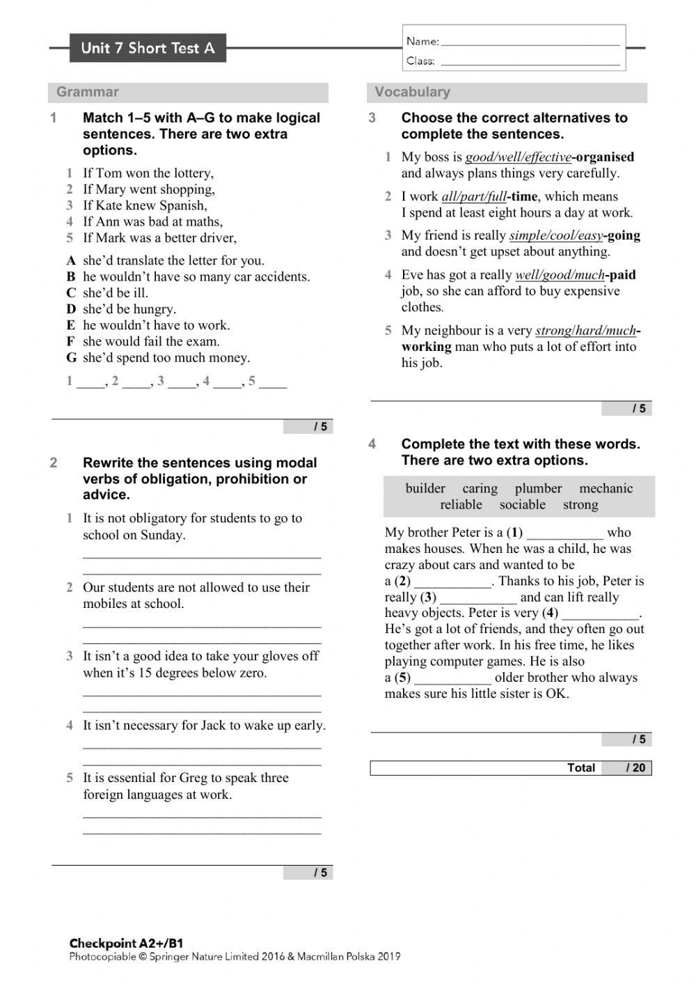 Checkpoint A2-B… | Free Interactive Worksheets | 6286023