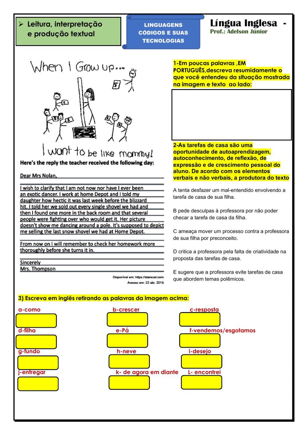 Interpretação textual online activity | Live Worksheets