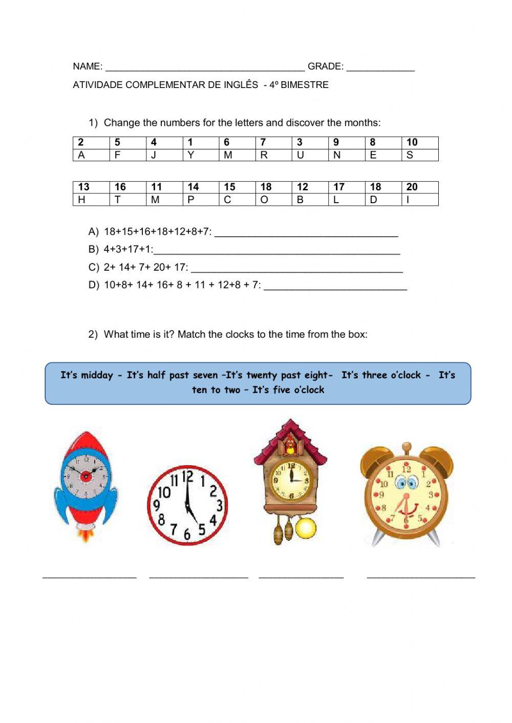 Hours online exercise | Live Worksheets