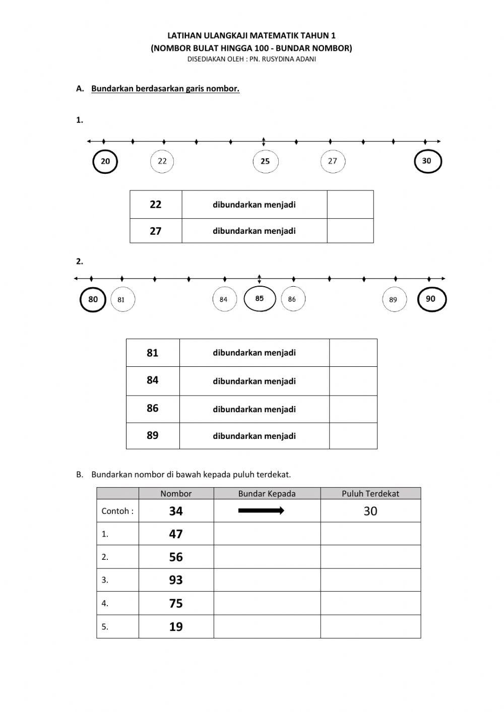 Bundar tahun 1 worksheet | Live Worksheets
