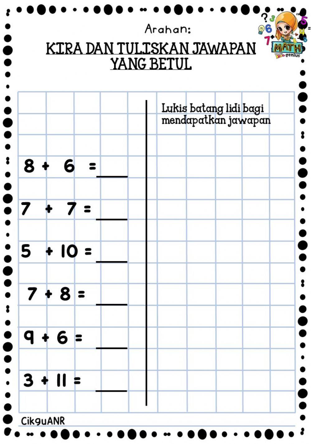 Operasi tambah Matematik activity | Live Worksheets