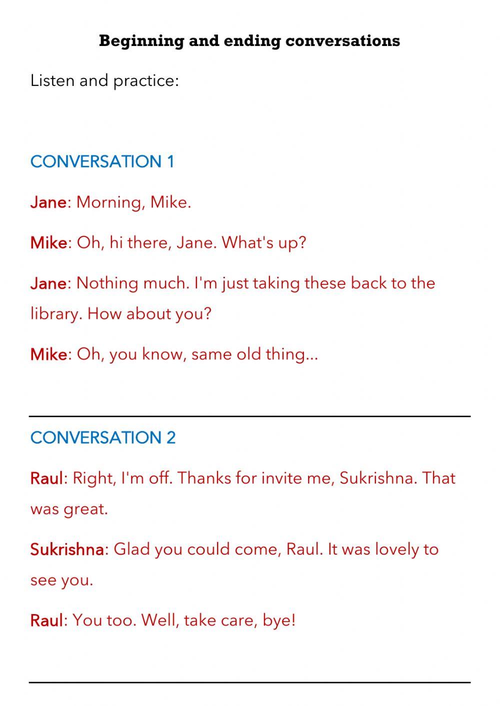 Practice Listening - Conversations worksheet | Live Worksheets