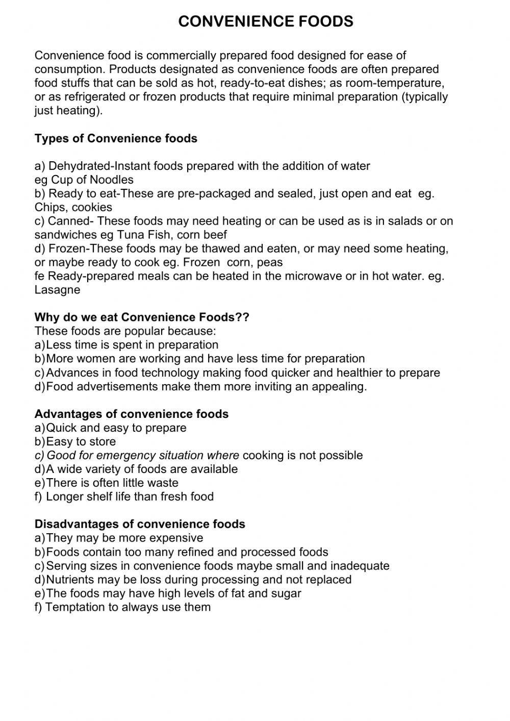 Convenience foo… | Free Interactive Worksheets | 555505