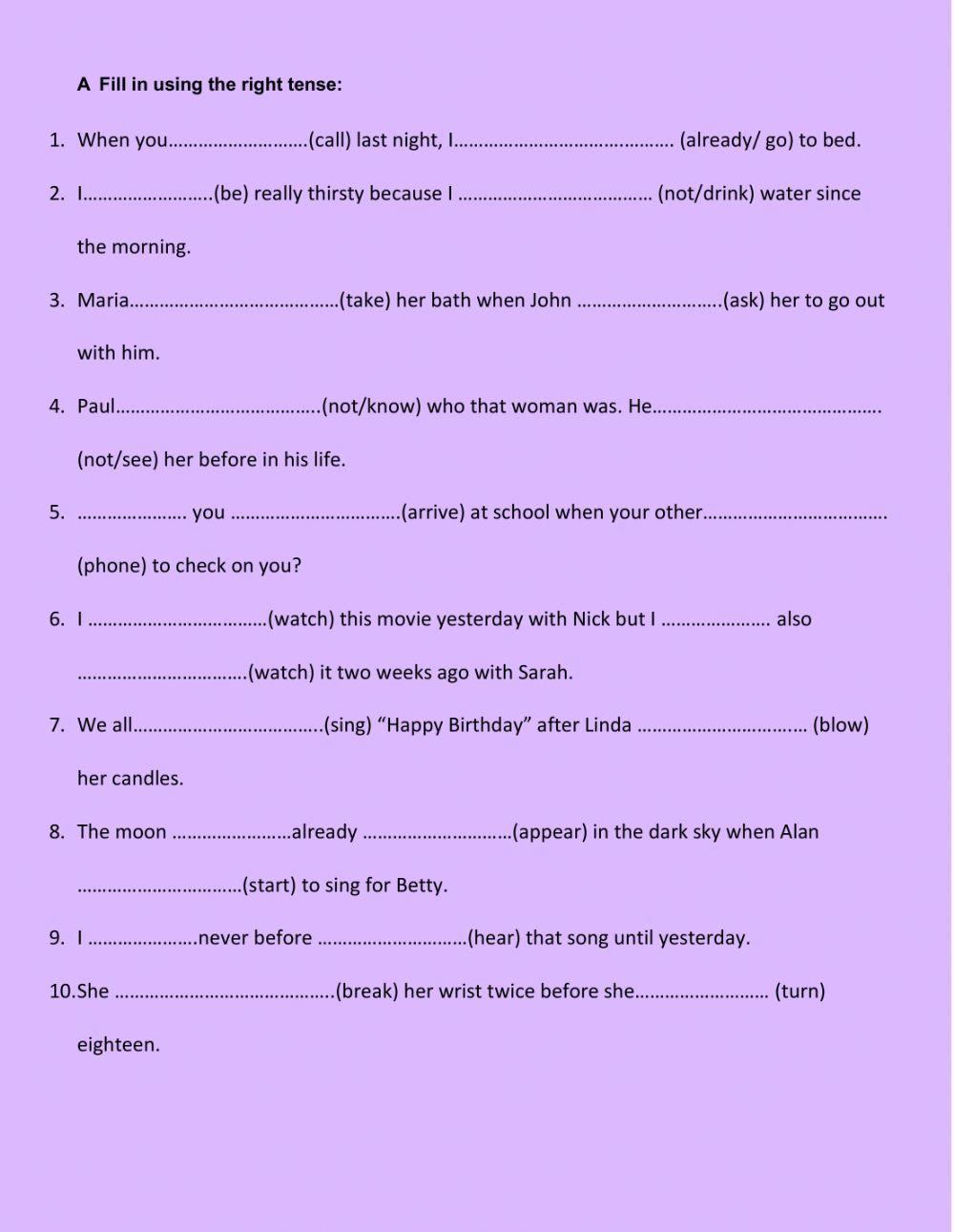 Past perfect simple past worksheet | Live Worksheets