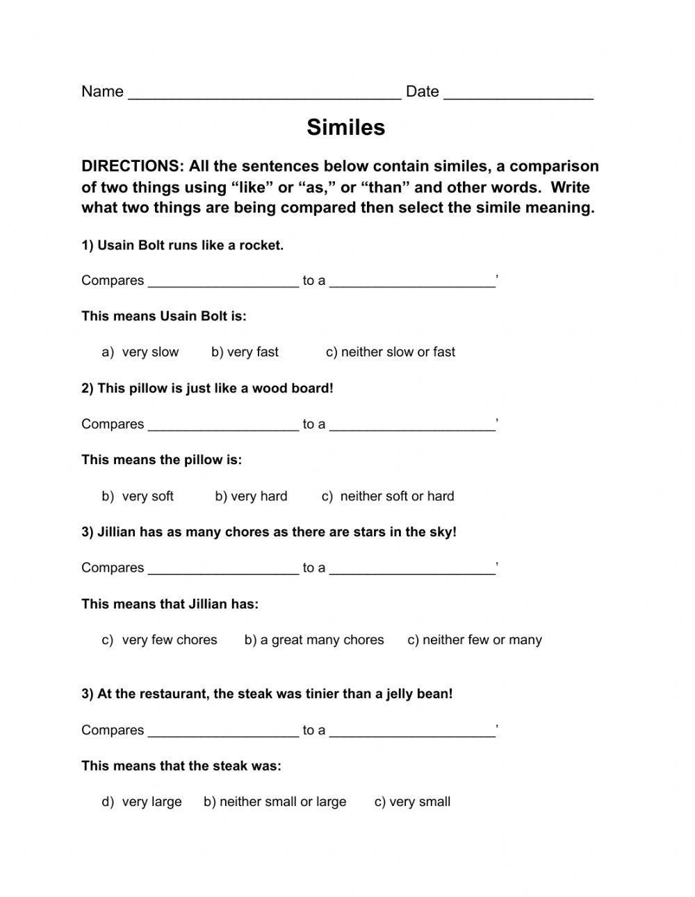 Similes interactive exercise | Live Worksheets