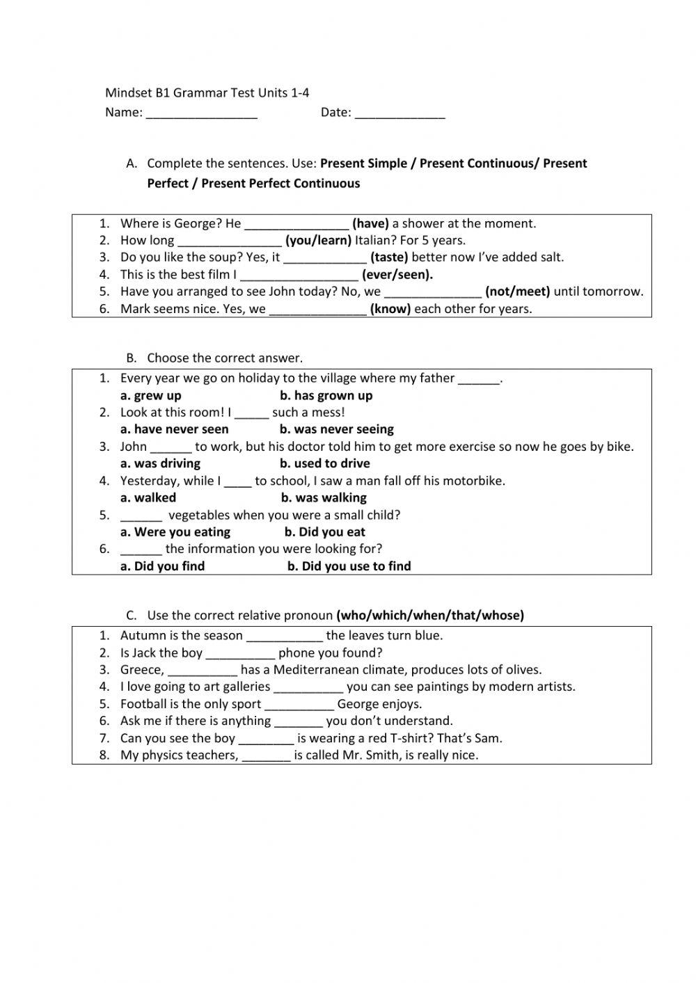 Mindset Units 1… | Free Interactive Worksheets | 556211