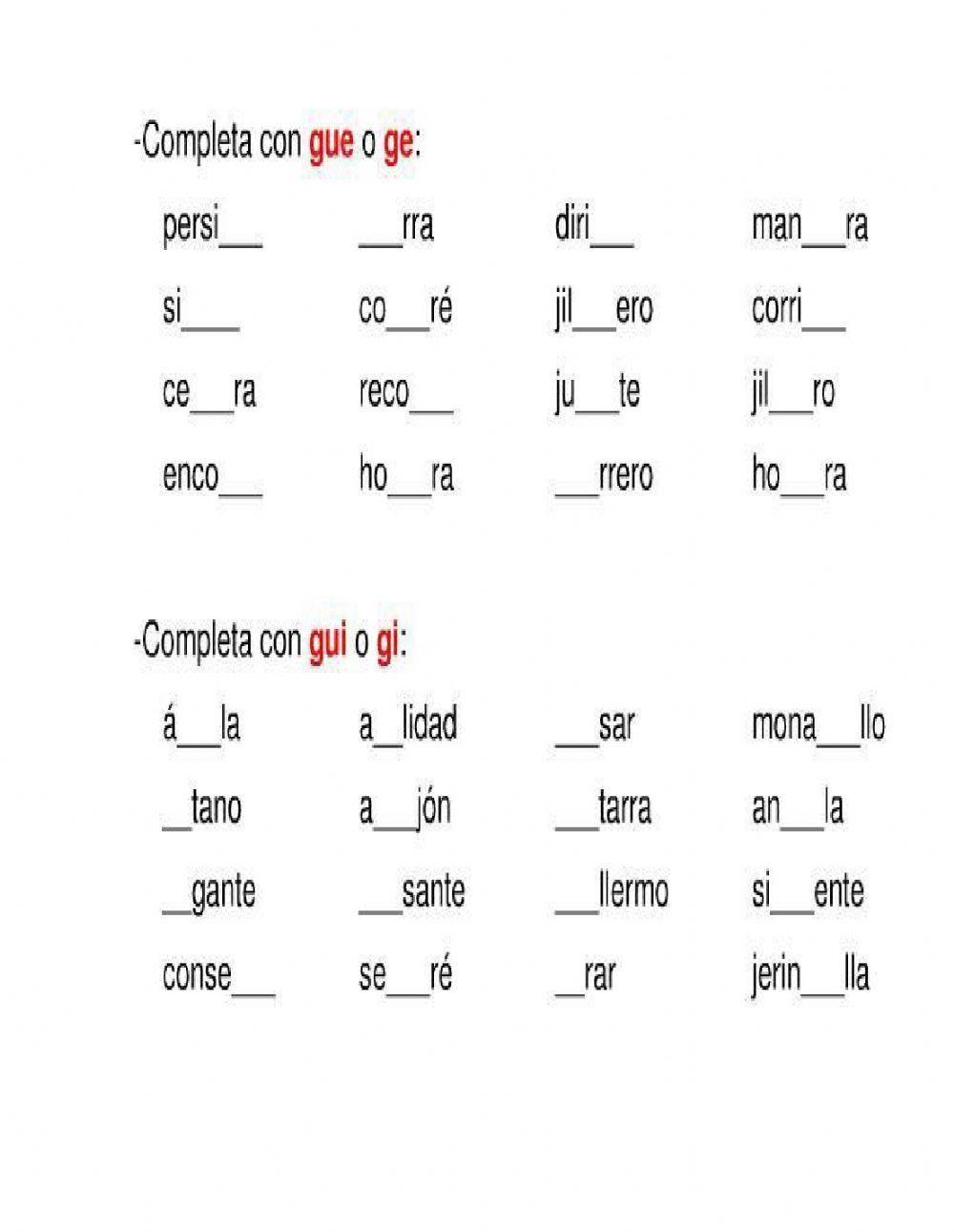 Ejercicios Con Ge,gi, Gue,gui, Worksheet Live Worksheets, 43% OFF