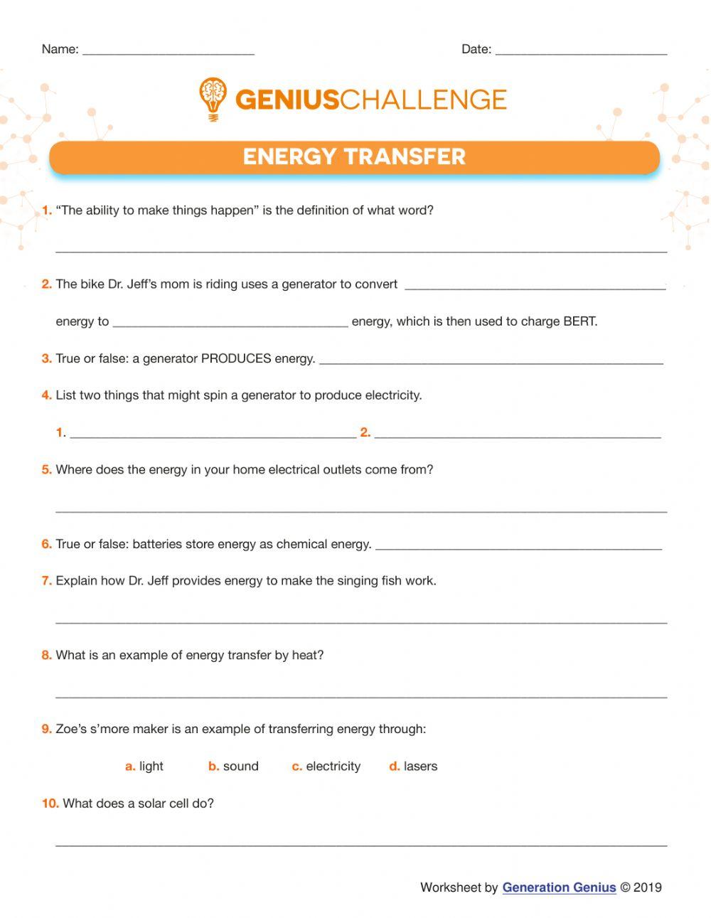 energy changes worksheet tes