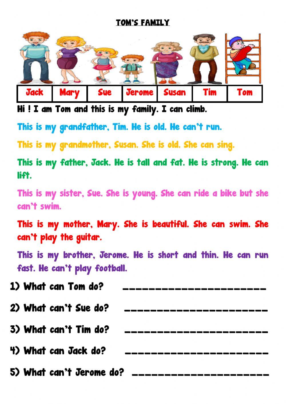 3.3 Tom's Family speaking worksheet | Live Worksheets