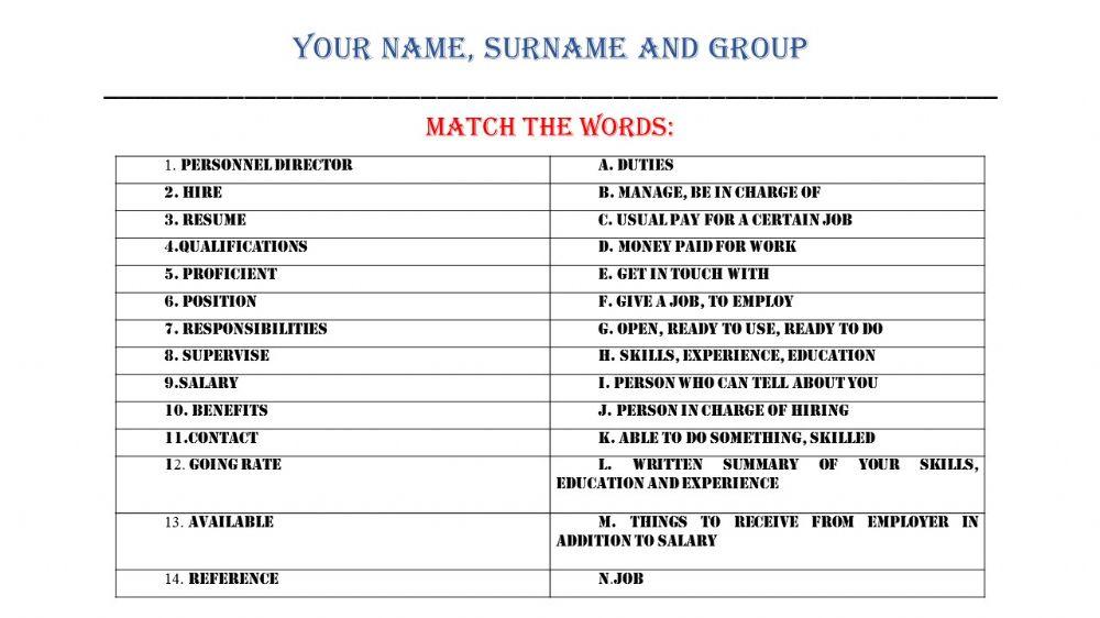 My first work worksheet | Live Worksheets