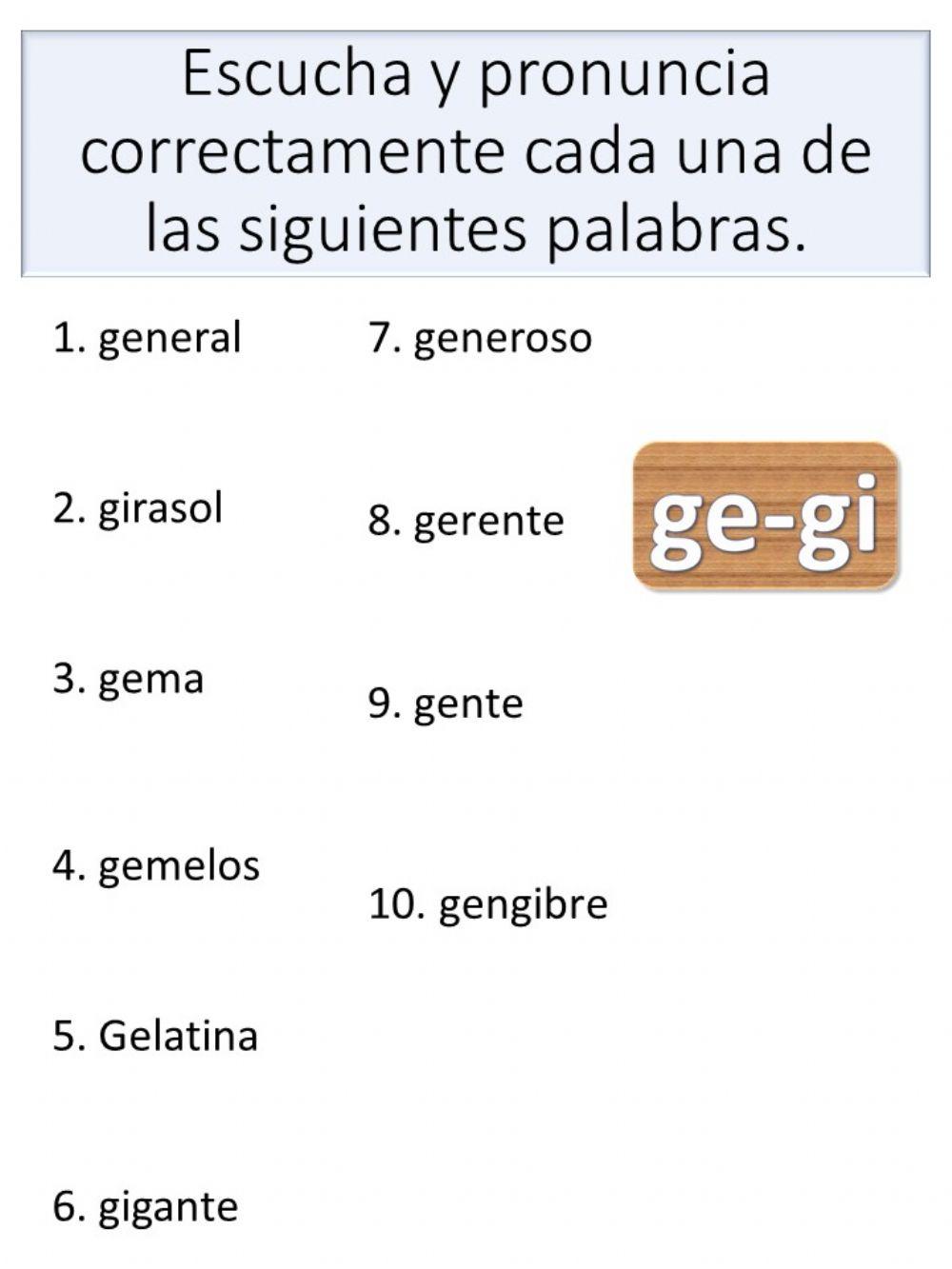 Ge gi vocabulario worksheet | Live Worksheets