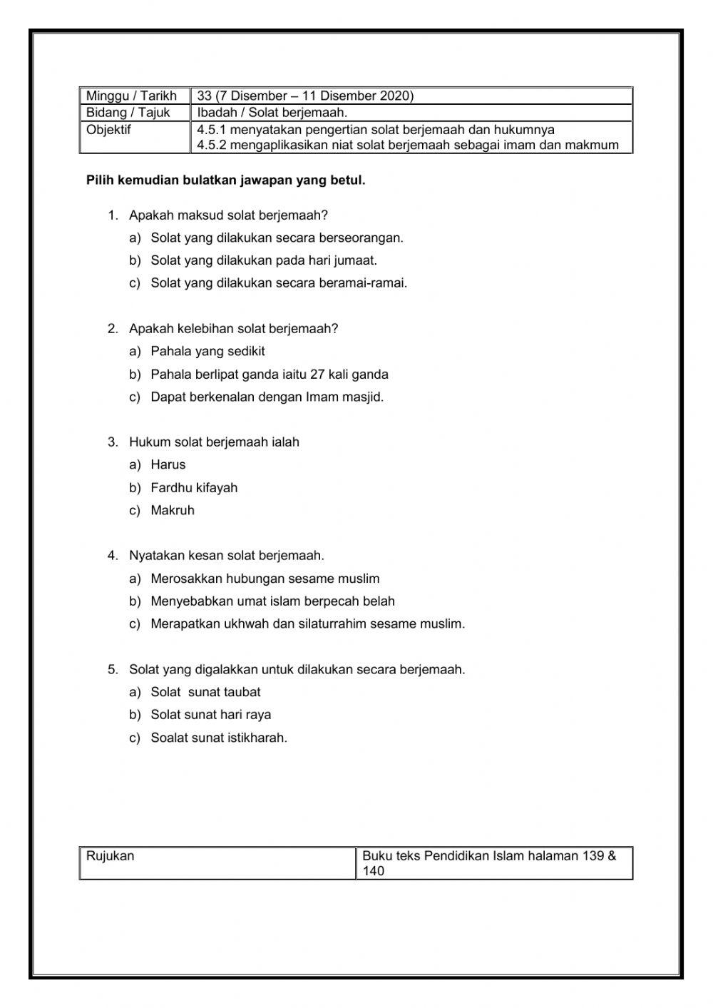 Ibadah :Solat B… | Free Interactive Worksheets | 581339