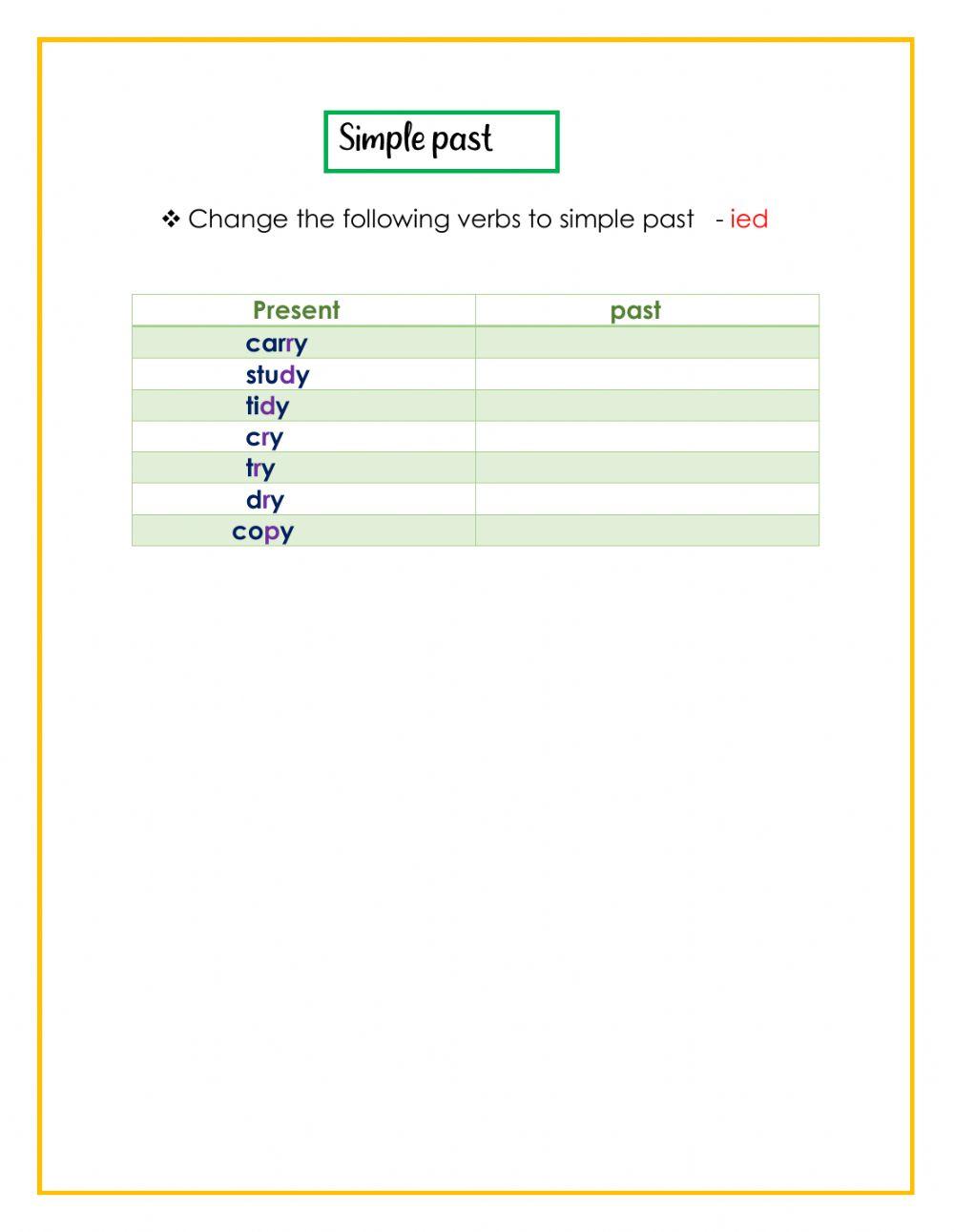 Regular verbs ied worksheet | Live Worksheets