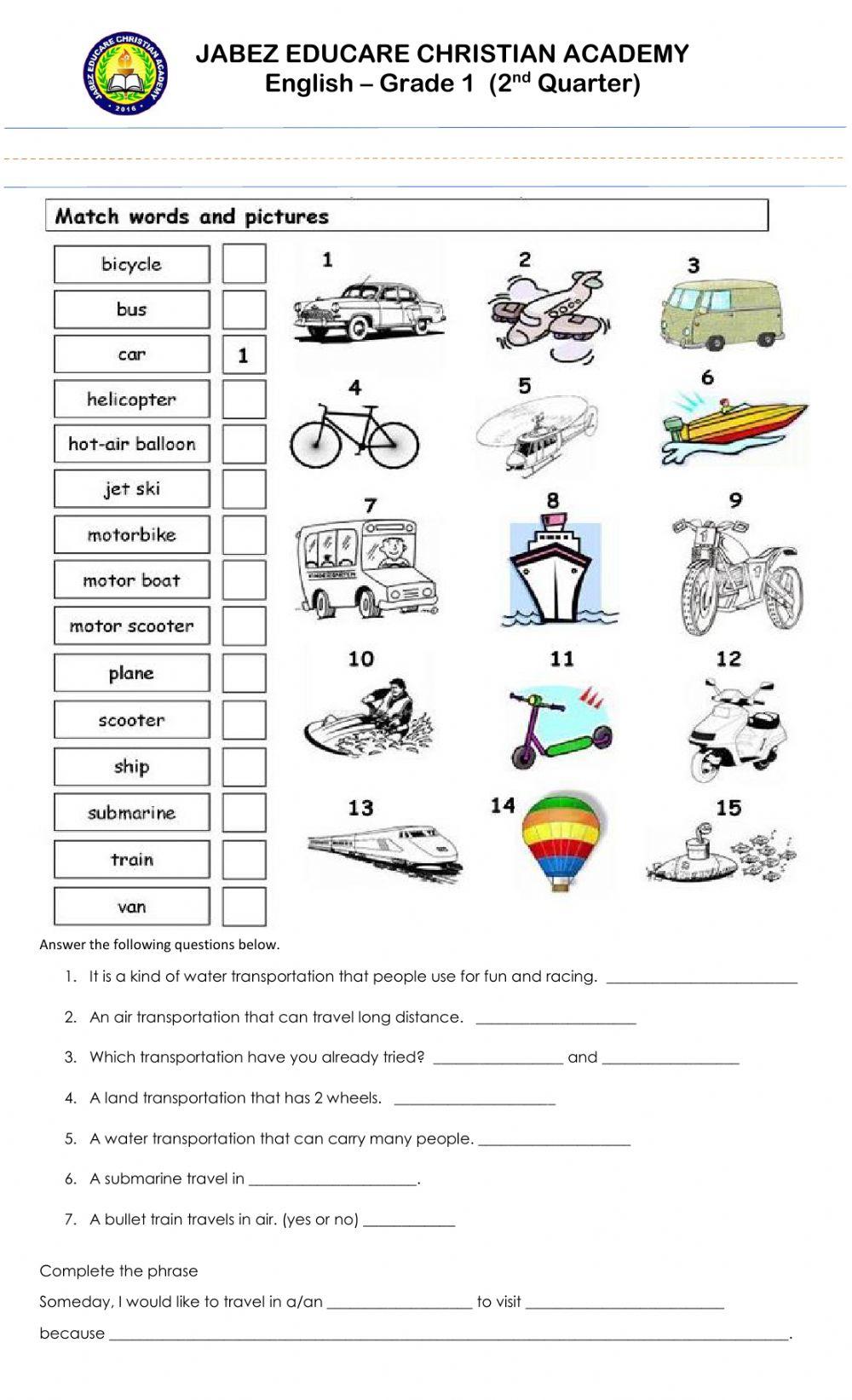 Tranpostation worksheet | Live Worksheets