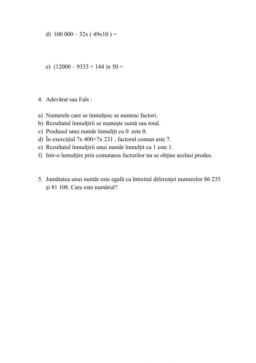 Inmultirea numerelor worksheet | Live Worksheets