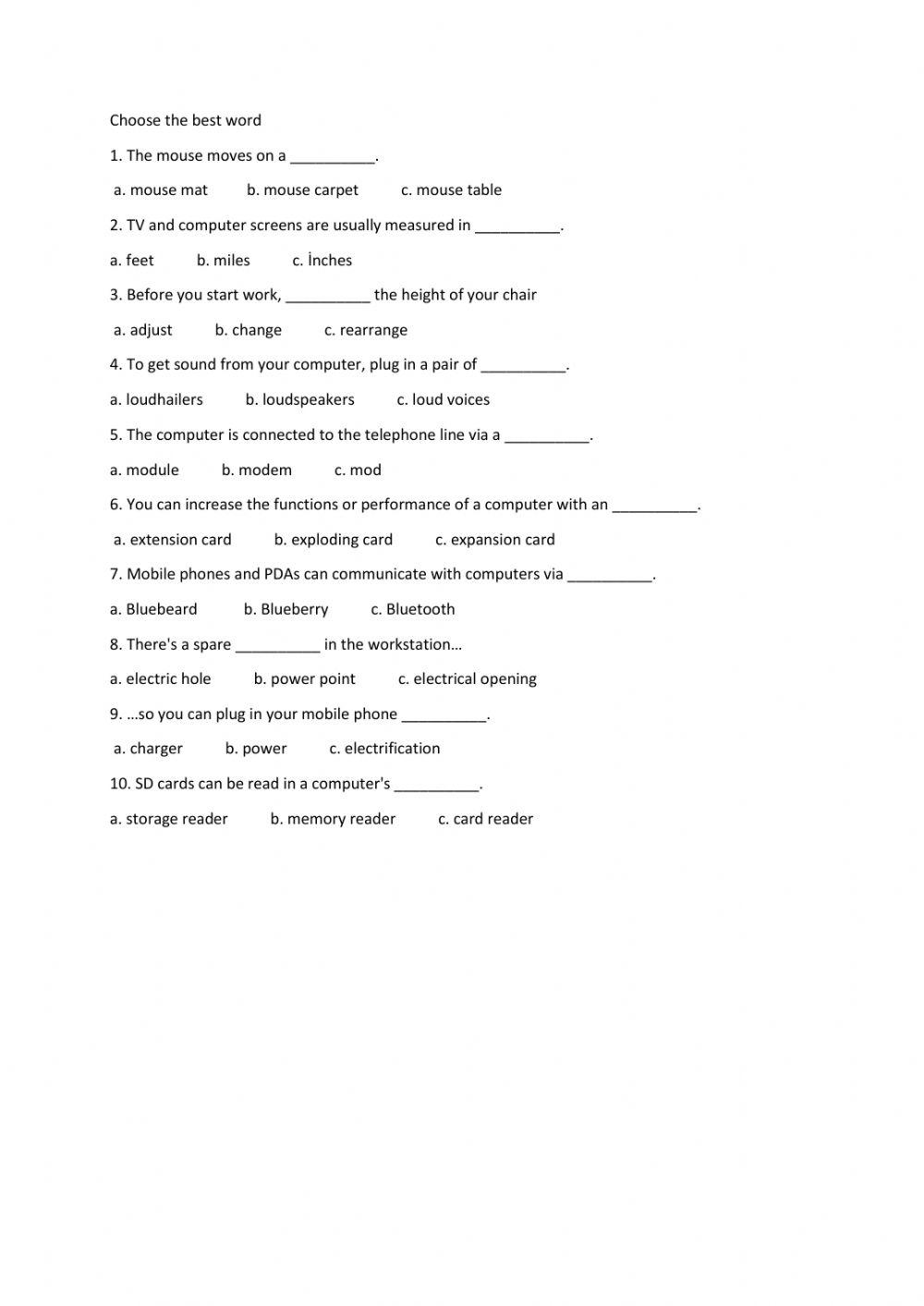 The workstation… | Free Interactive Worksheets | 582355