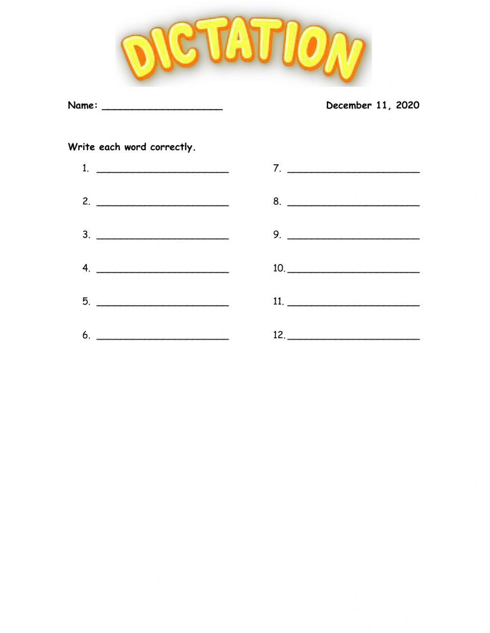 Dictation 12-11 worksheet | Live Worksheets