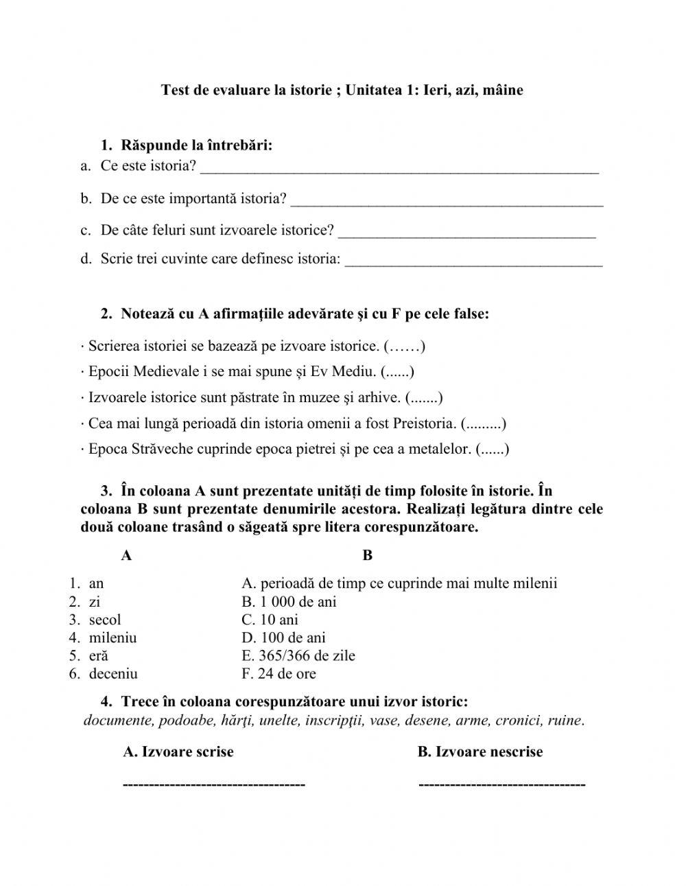 Evaluare unitatea 1 activity | Live Worksheets