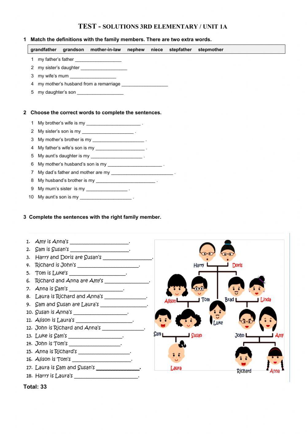Solutions 3rd edition elementary Unit 1A Test online exercise for ...