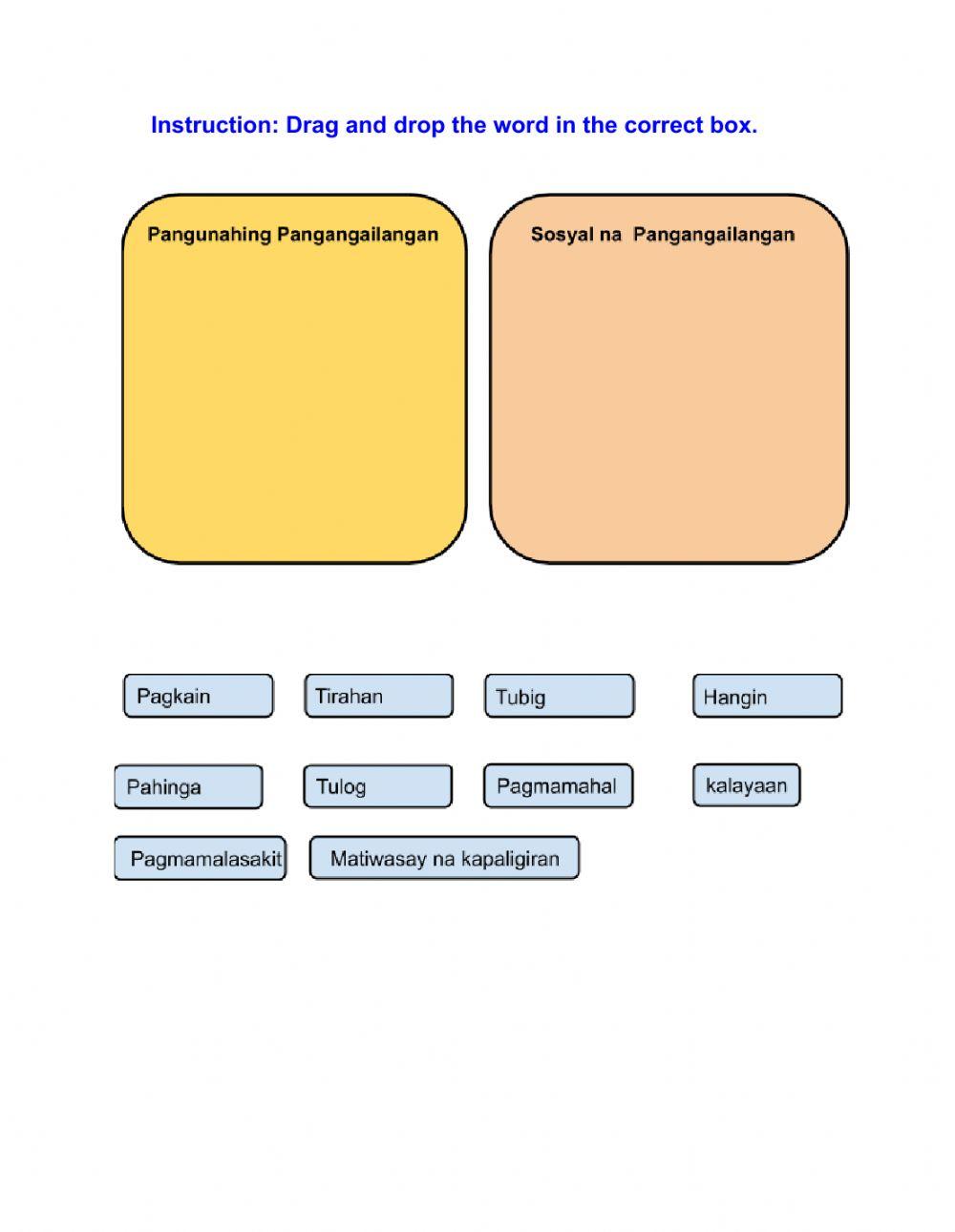 Pangunahing Pangangailangan Grade 1 Worksheets