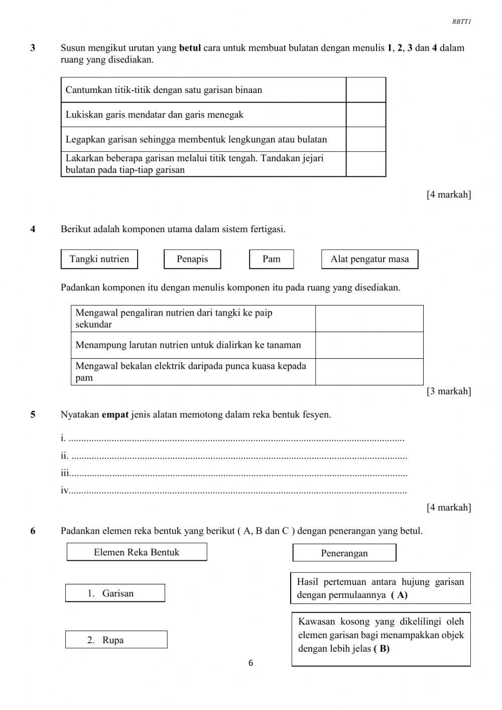 PEPERIKSAAN AKHIR TAHUN 2020 RBT TG1SMKDM worksheet | Live Worksheets