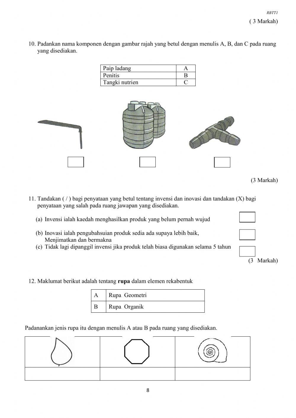 PEPERIKSAAN AKHIR TAHUN 2020 RBT TG1SMKDM worksheet | Live Worksheets