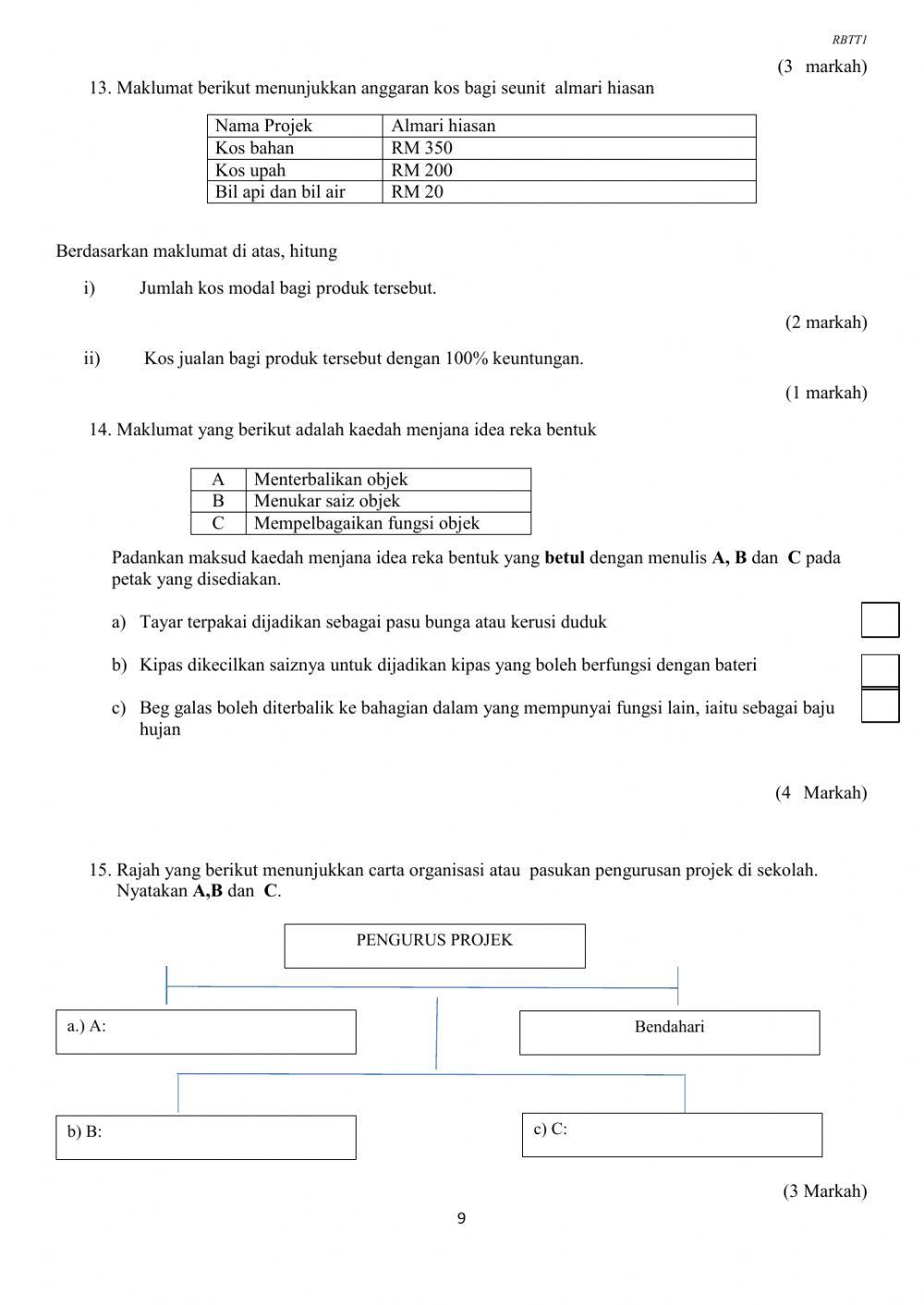 PEPERIKSAAN AKHIR TAHUN 2020 RBT TG1SMKDM worksheet | Live Worksheets
