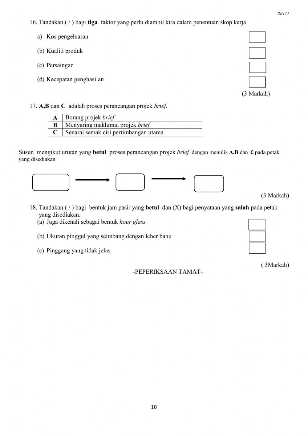 PEPERIKSAAN AKHIR TAHUN 2020 RBT TG1SMKDM worksheet | Live Worksheets
