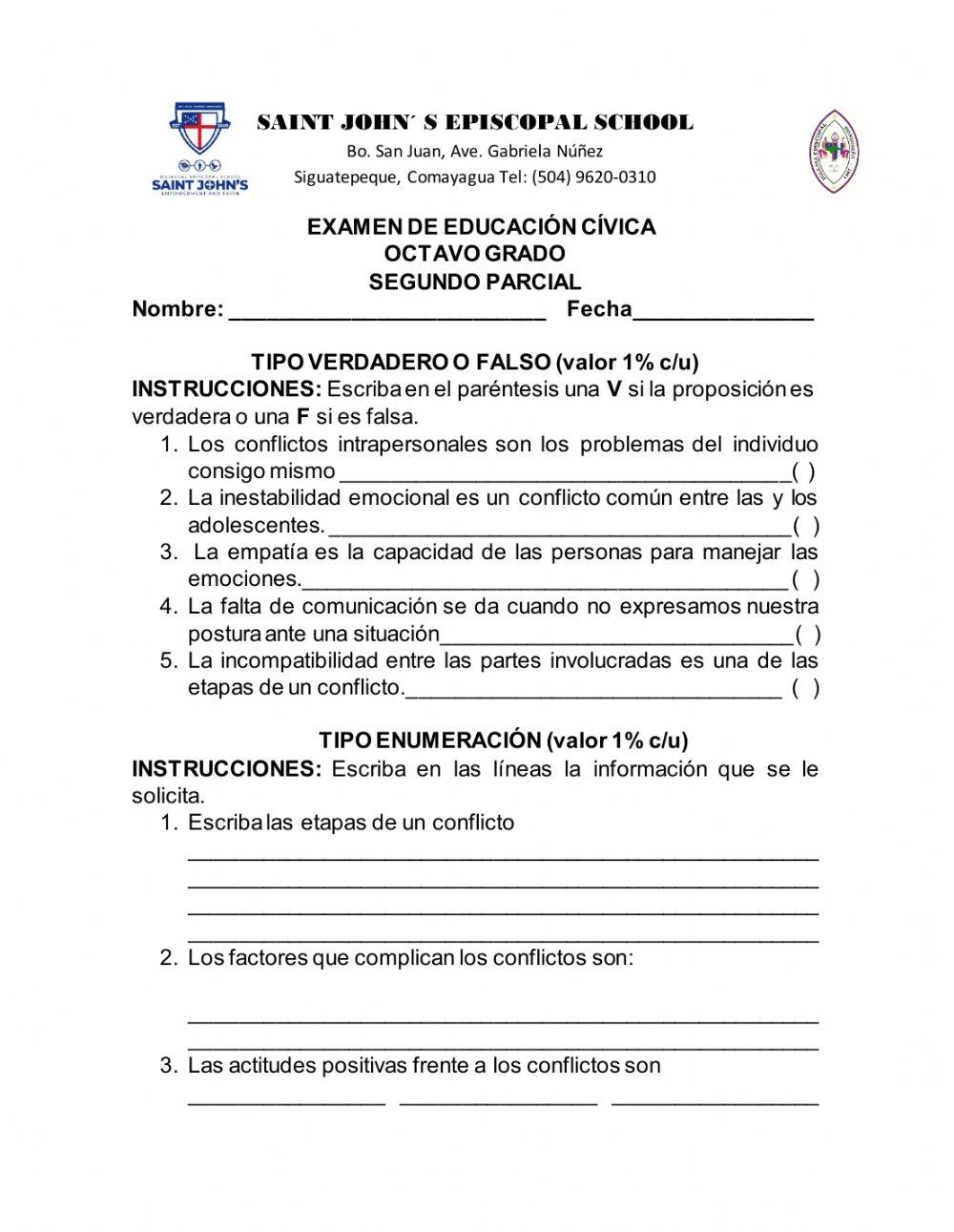 Examen online activity for Octavo Grado | Live Worksheets