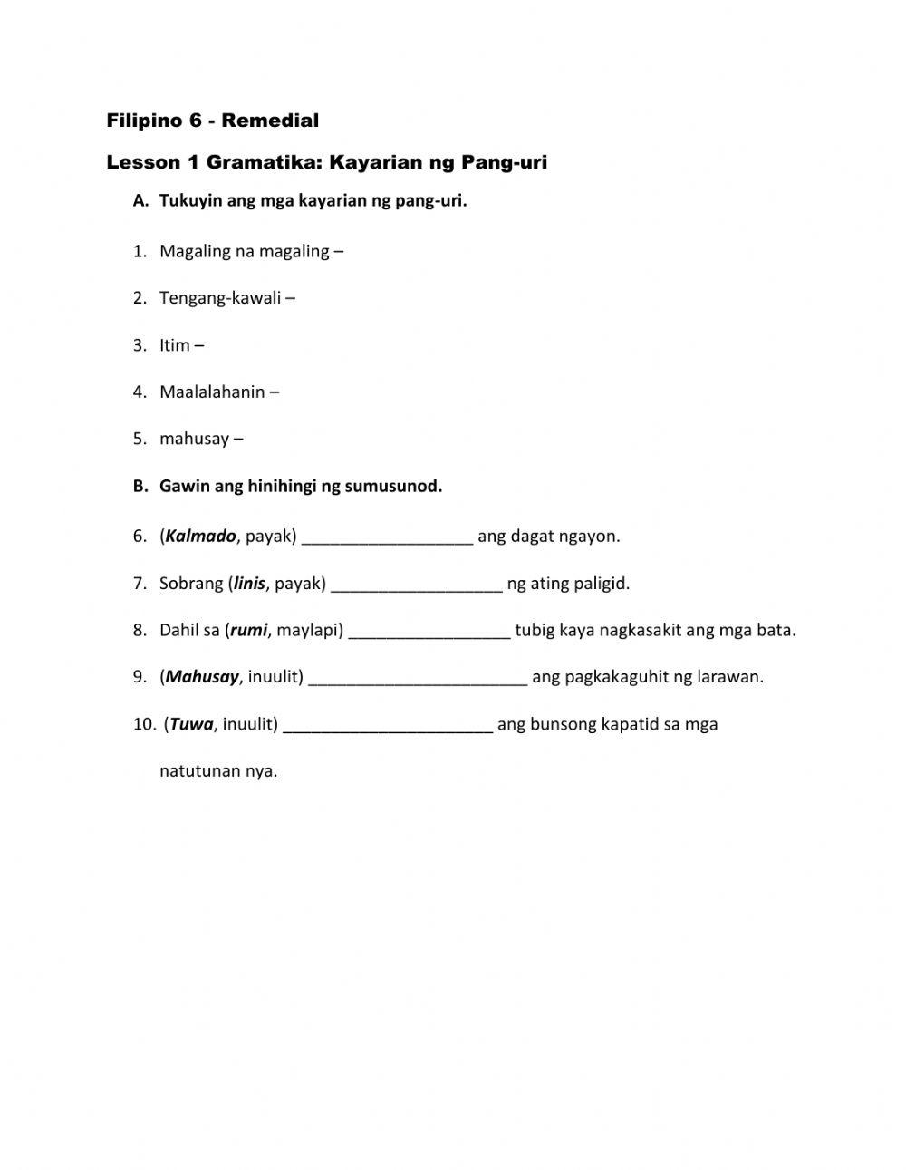 Iba Pang-Uri Ng Pang-abay Worksheet Live Worksheets, 49% OFF Iba Pang-Uri Ng Pang-abay Worksheet Live Worksheets, 49% OFF