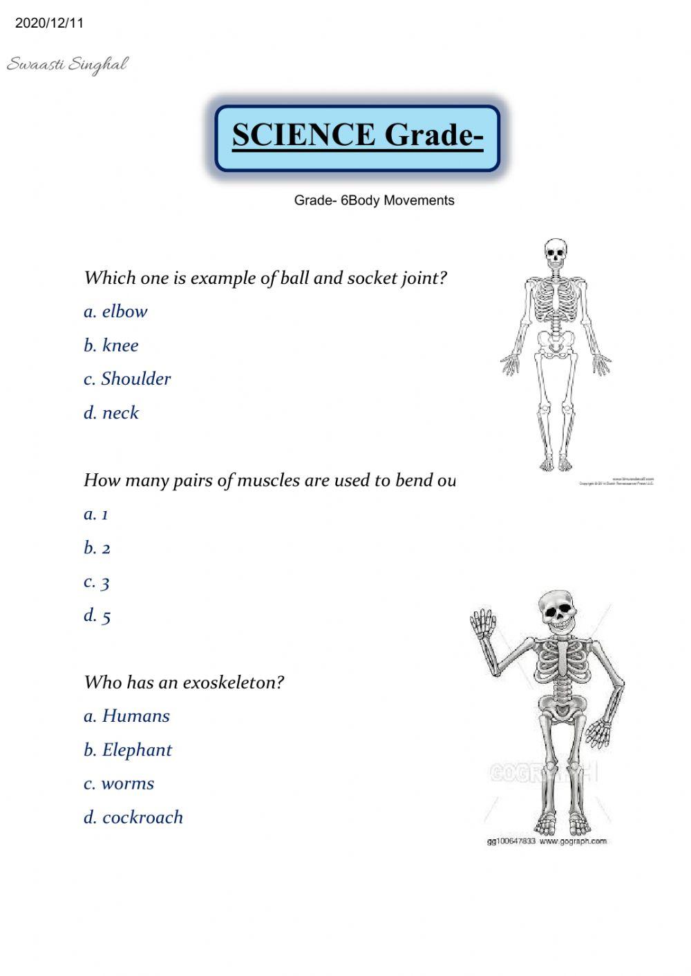 Science-Body movements-grade 6 online exercise for | Live Worksheets