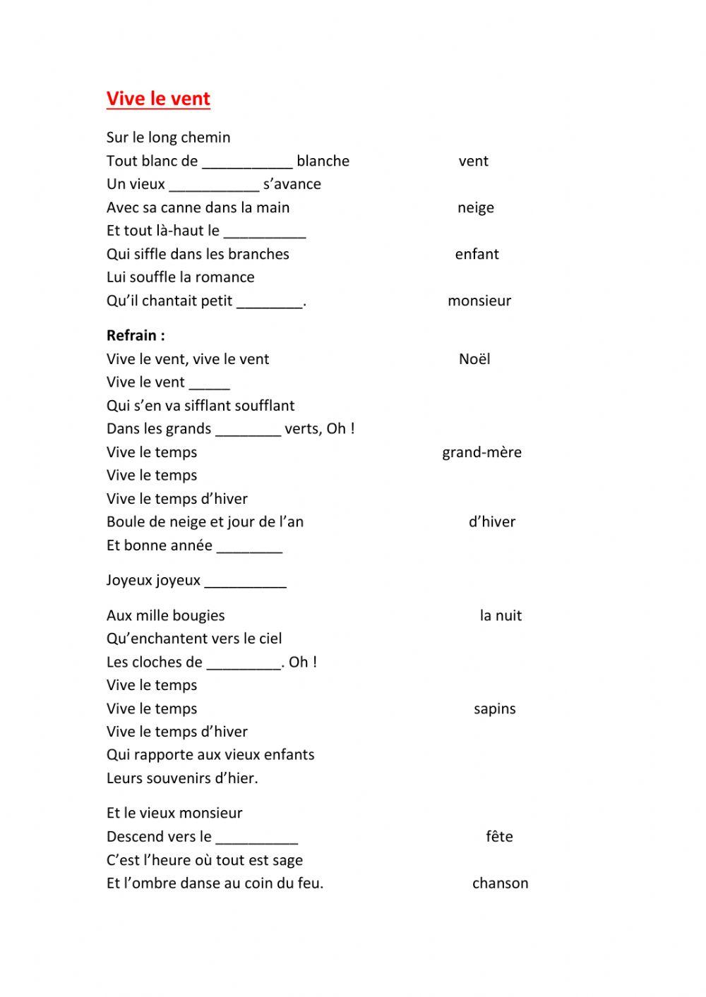 Vive le vent | Free Interactive Worksheets | 584559