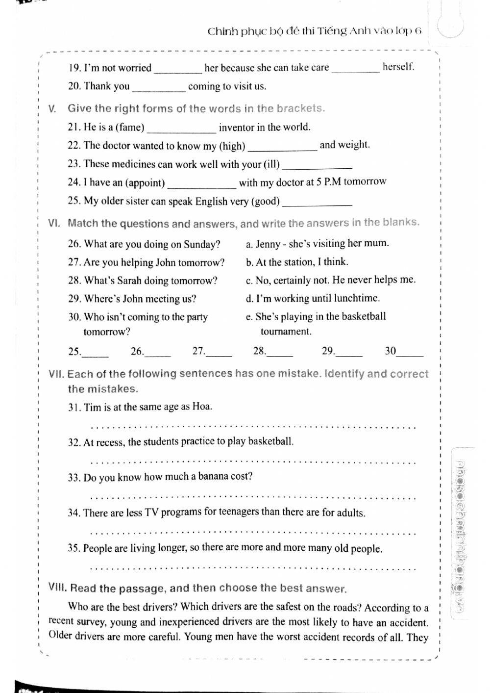 English 6 - Đề số 12 worksheet | Live Worksheets